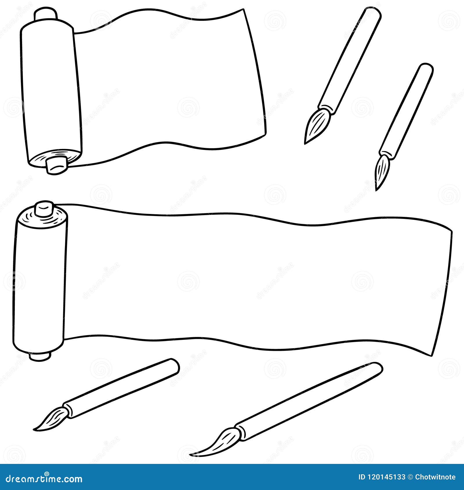Vector Set of Scroll and Brush Stock Vector - Illustration of asian ...