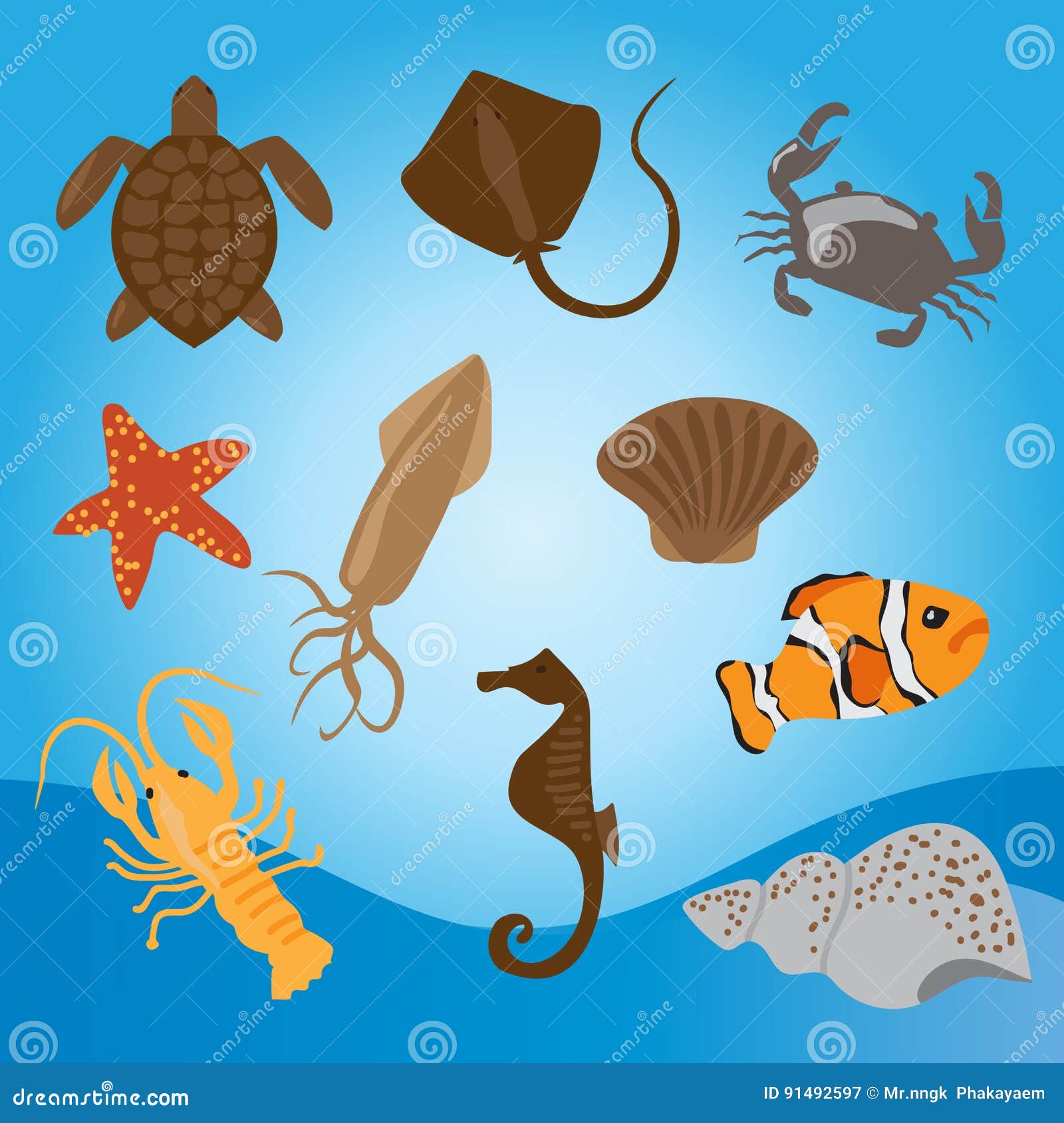 Vector set of Sea animals. stock vector. Illustration of creatures ...