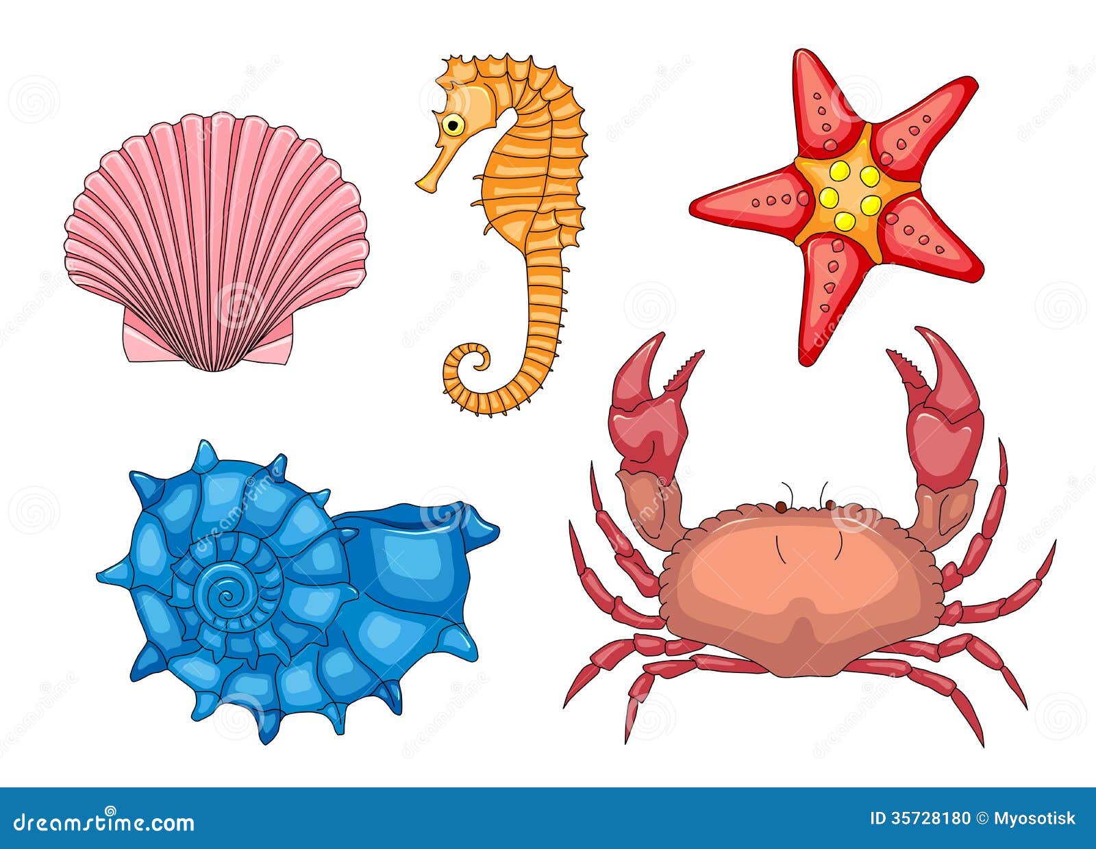 Vector set of sea animals stock vector. Illustration of pink - 35728180