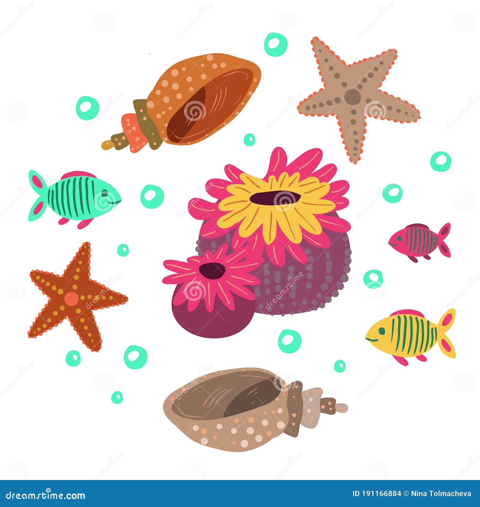 Vector Set of Sea Elements Solated on White Stock Vector - Illustration ...