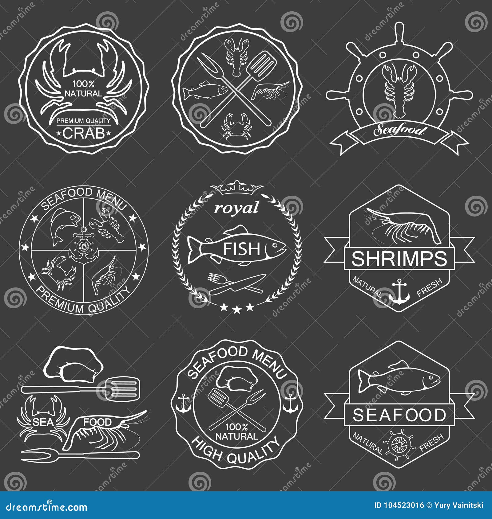 Vector Set of Seafood Labels Stock Vector - Illustration of meat, grill ...