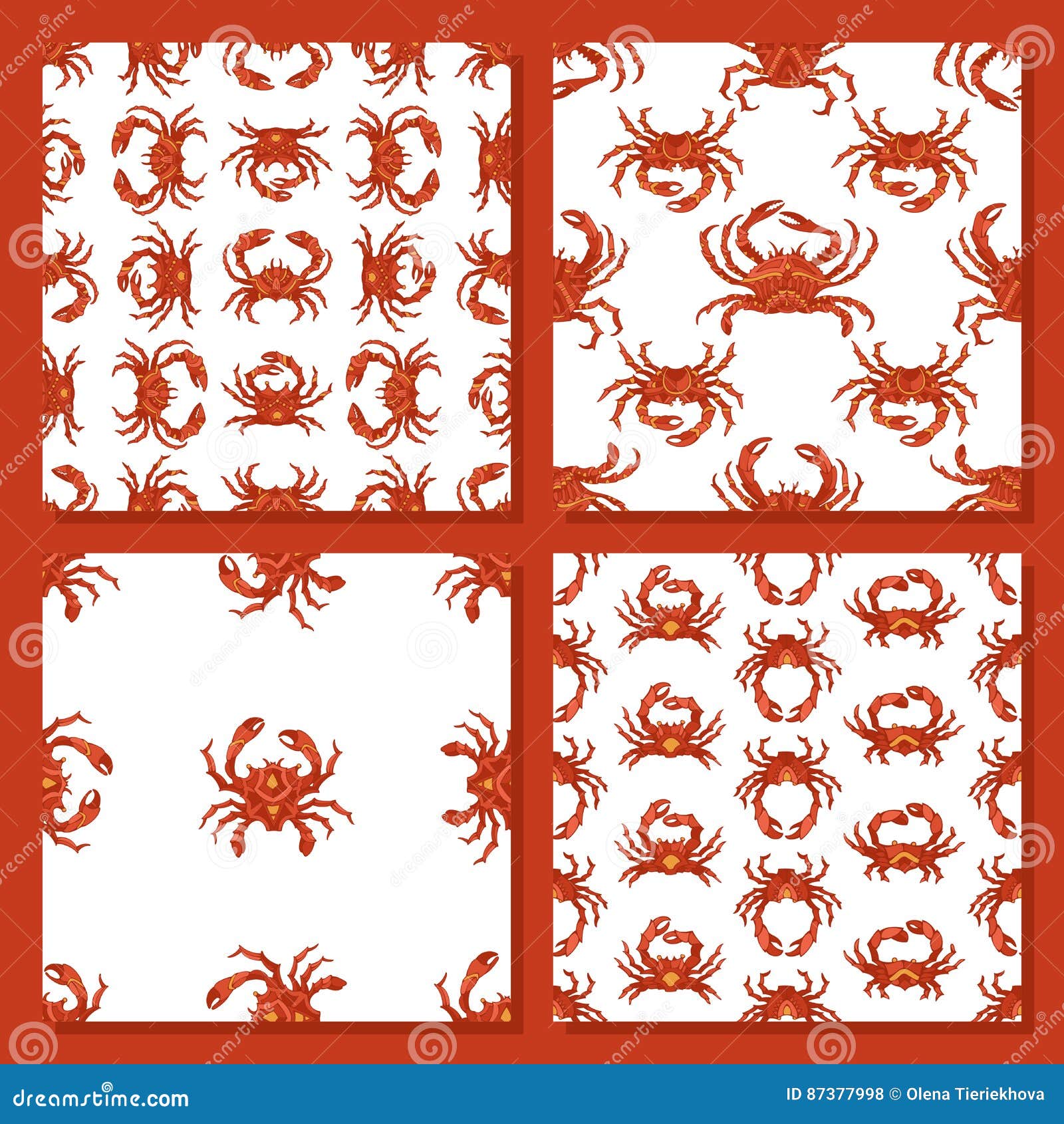 Vector Set of Seamless Crab Patterns. Stock Vector - Illustration of ...
