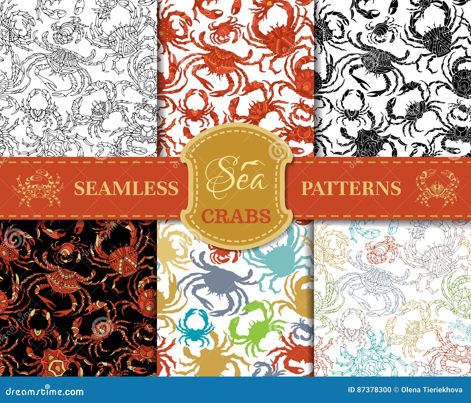 Vector Set of Seamless Crabs Patterns. Stock Vector - Illustration of ...