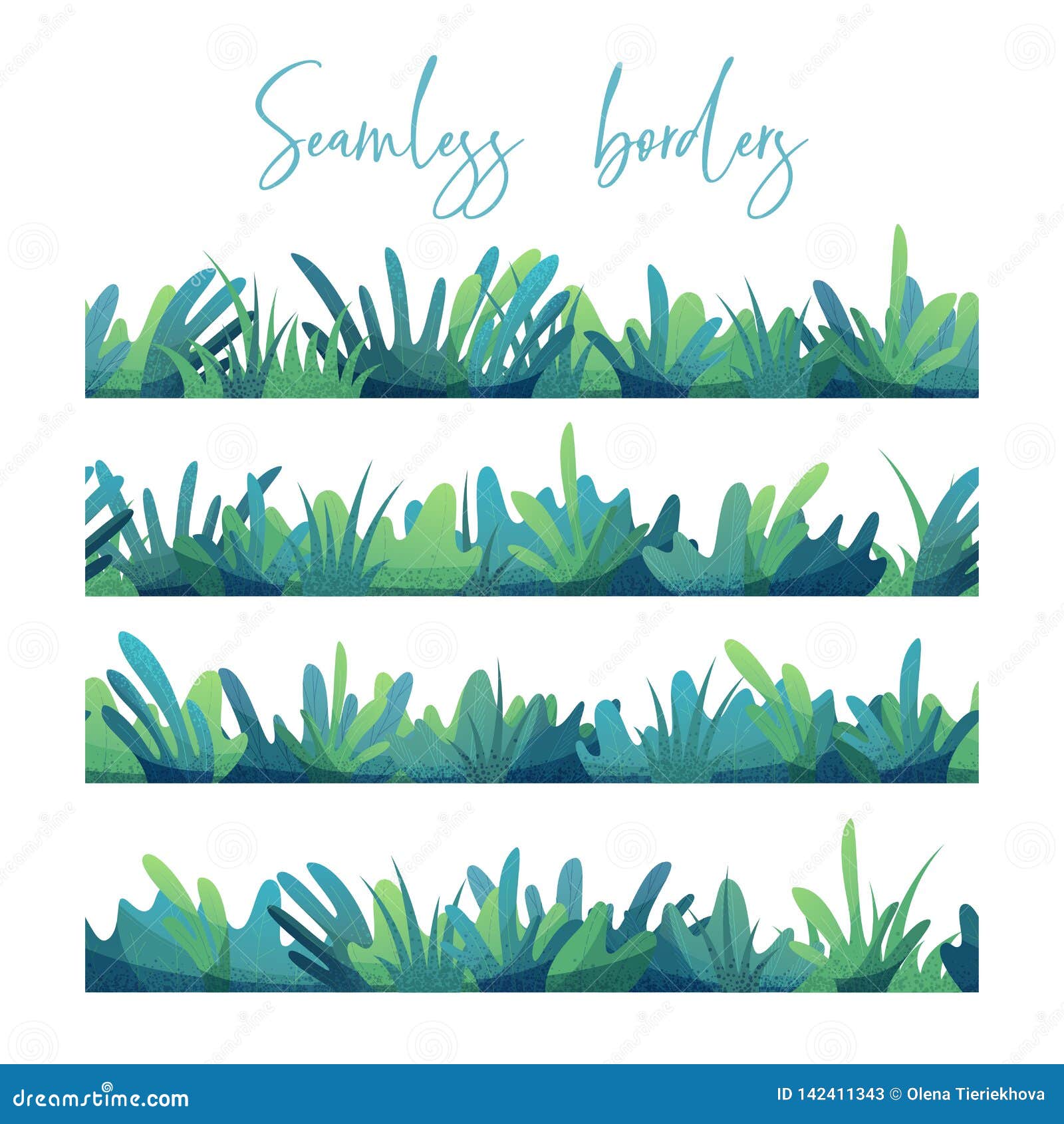 Vector Set of Seamless Grass Borders Stock Vector - Illustration of horizontal, herb: 142411343