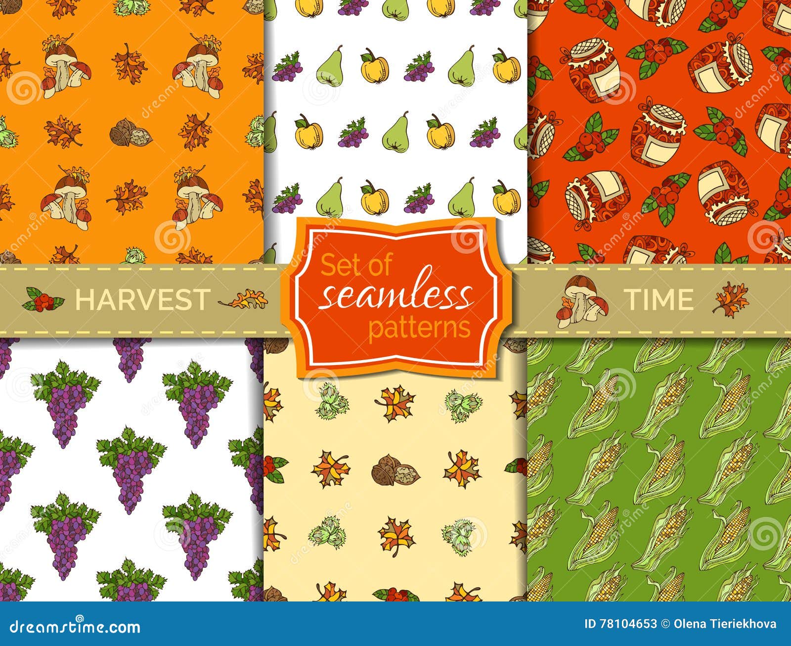 Vector Set of Seamless Harvest Patterns. Stock Vector - Illustration of ...
