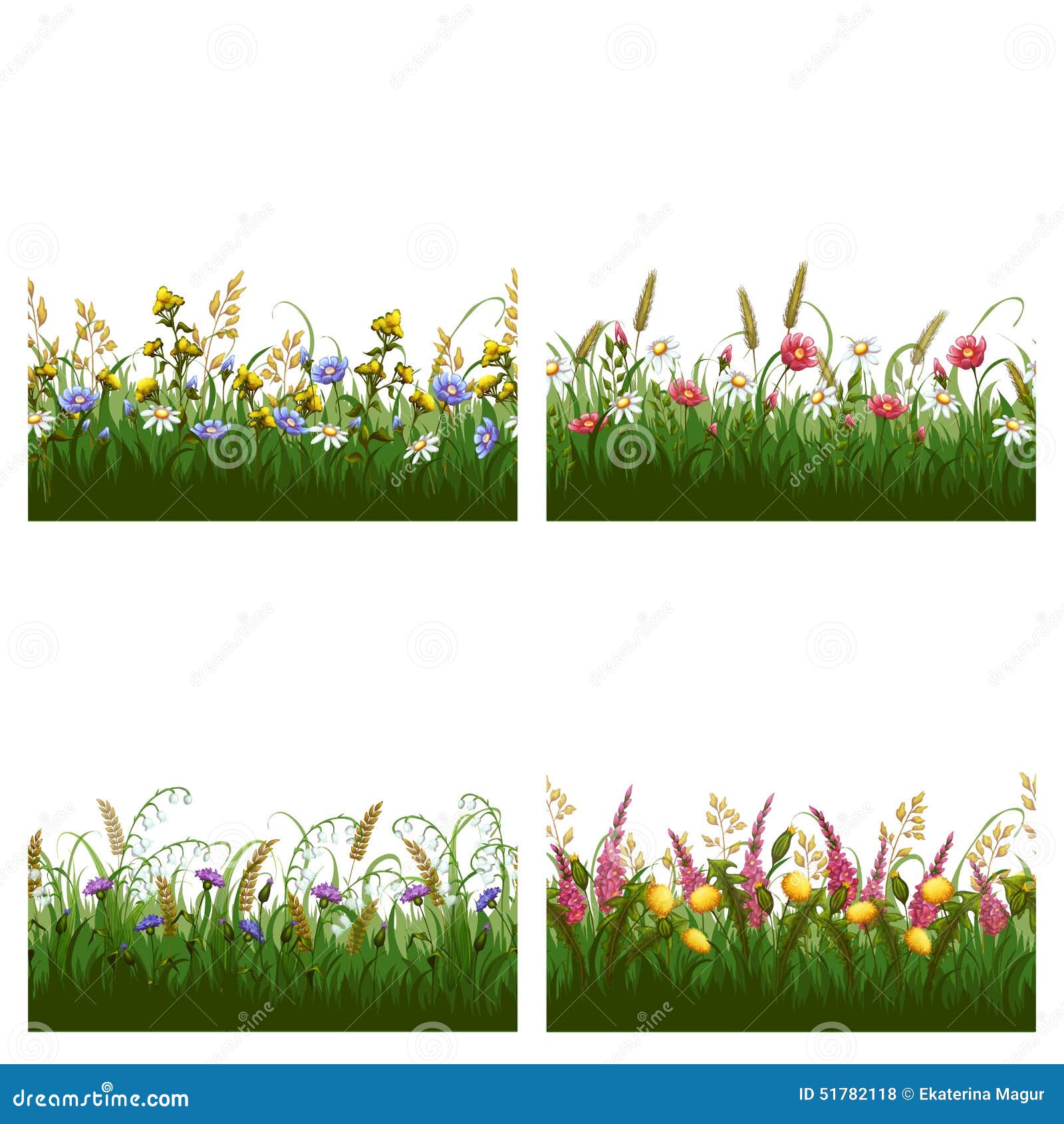 Vector Set of Seamless Horizontal Floral Patterns Stock Vector ...