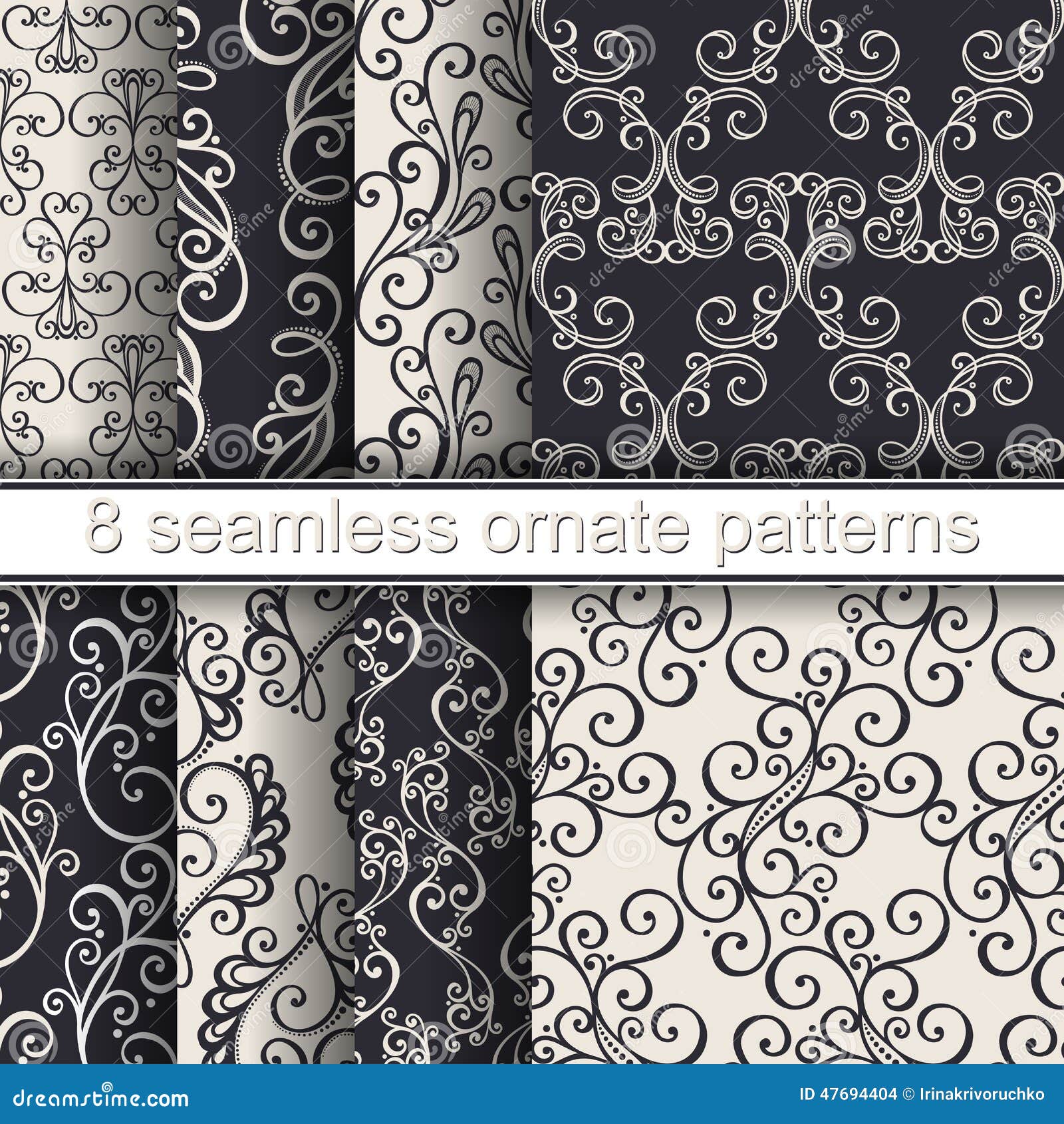Vector Set of 8 Seamless Ornate Patterns Stock Vector - Illustration of ...