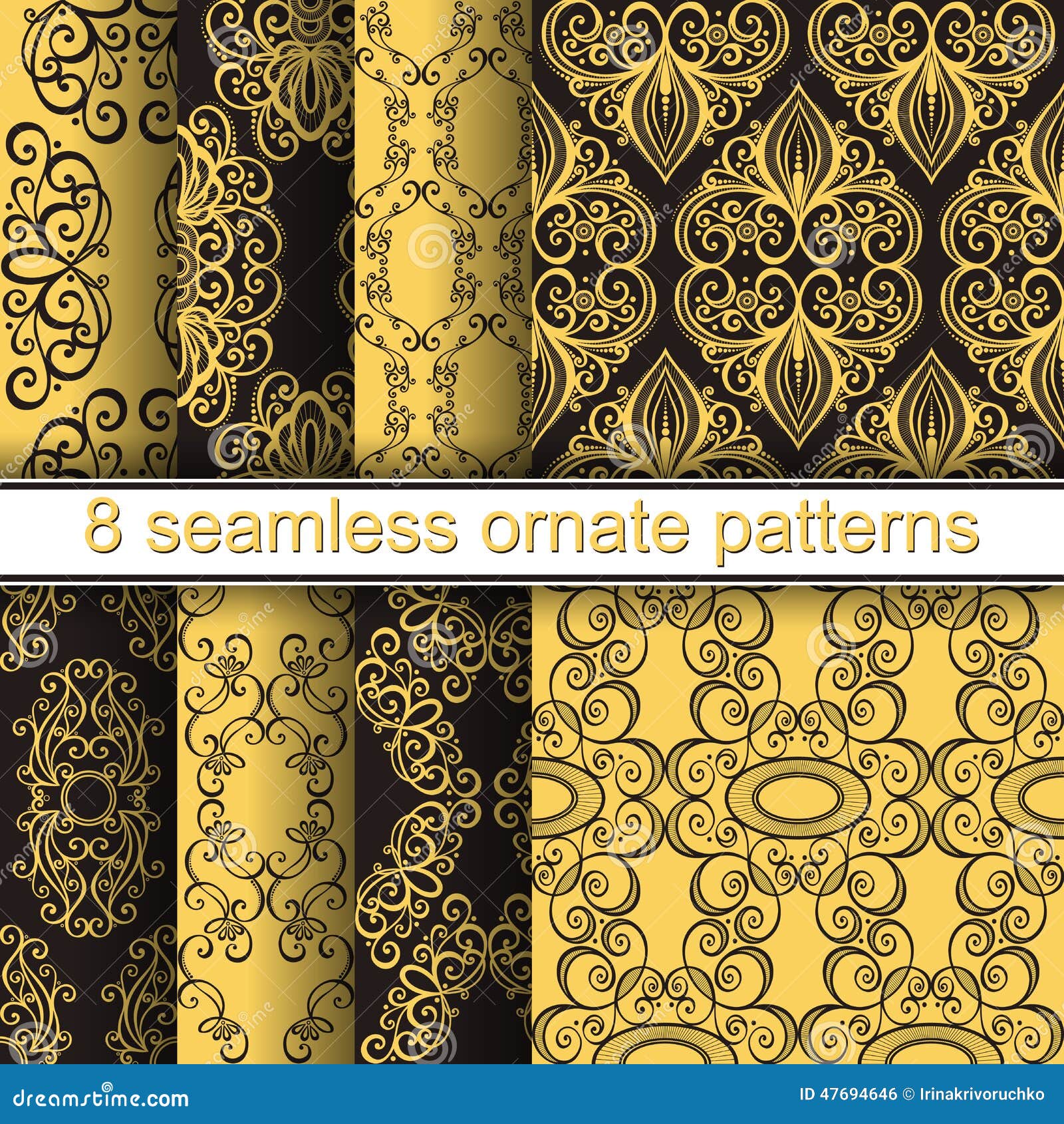 Vector Set of 8 Seamless Ornate Patterns Stock Vector - Illustration of ...