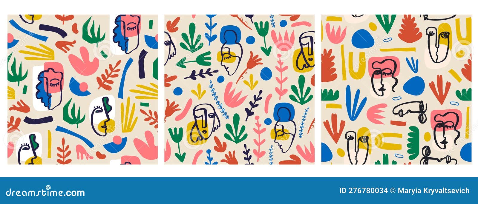 Vector Set Of Seamless Patterns. Collage Cutout Shapes, Flowers And ...