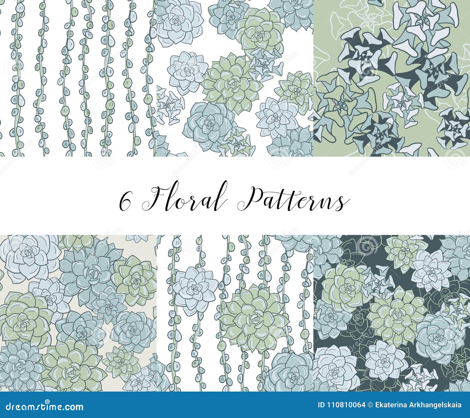 Vector Set of Seamless Patterns with Succulents Stock Vector ...