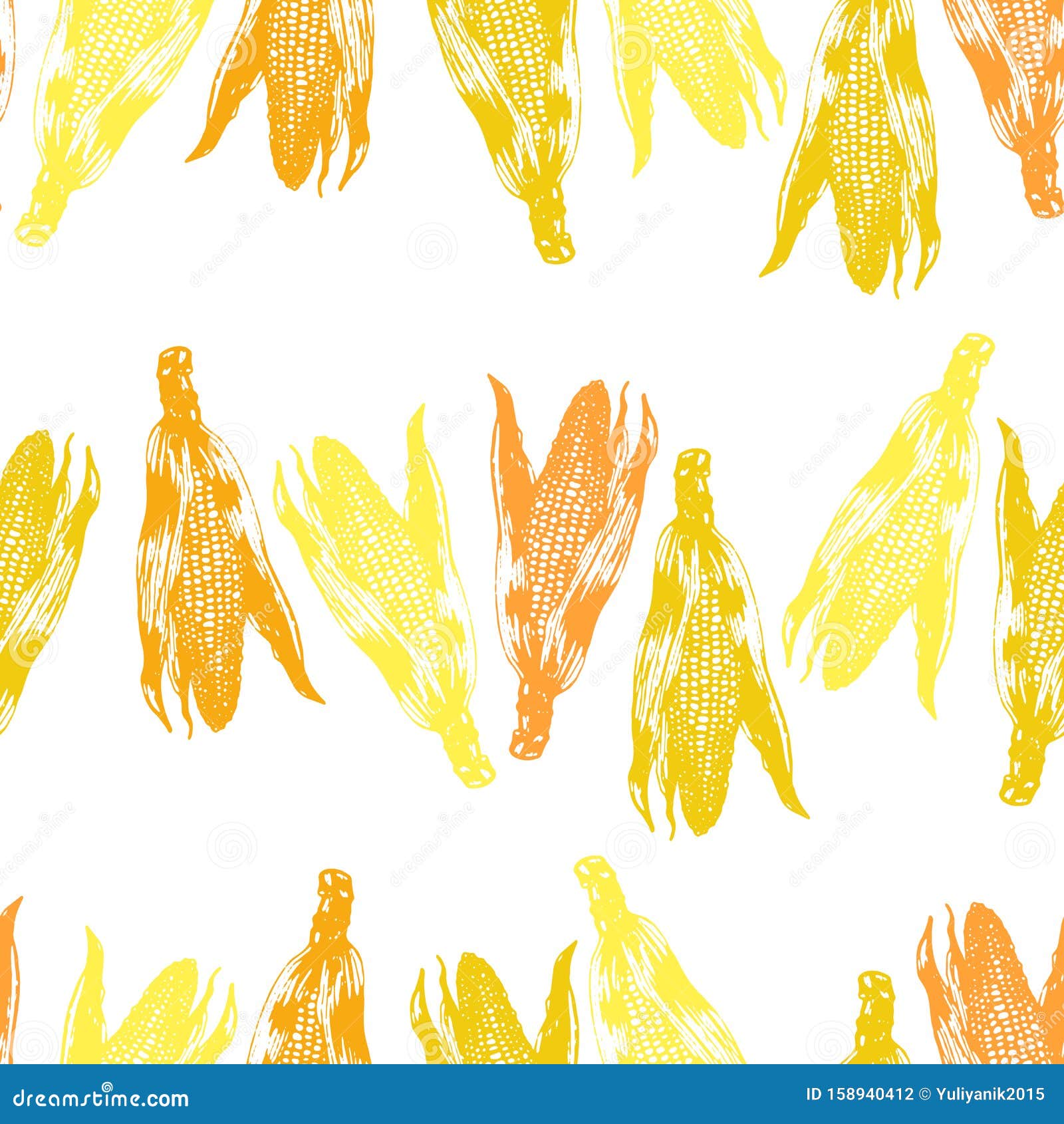 Vector Set of Seamless Patterns with Wonderful Colorful Corn, Hand ...