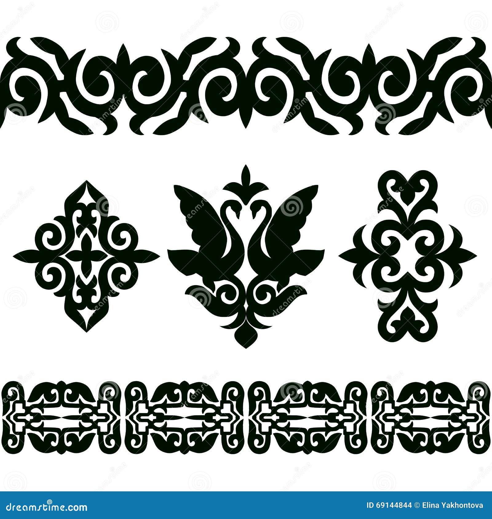 Vector Set of Seamless Ribbon Patterns and Elements in Ethnic National ...
