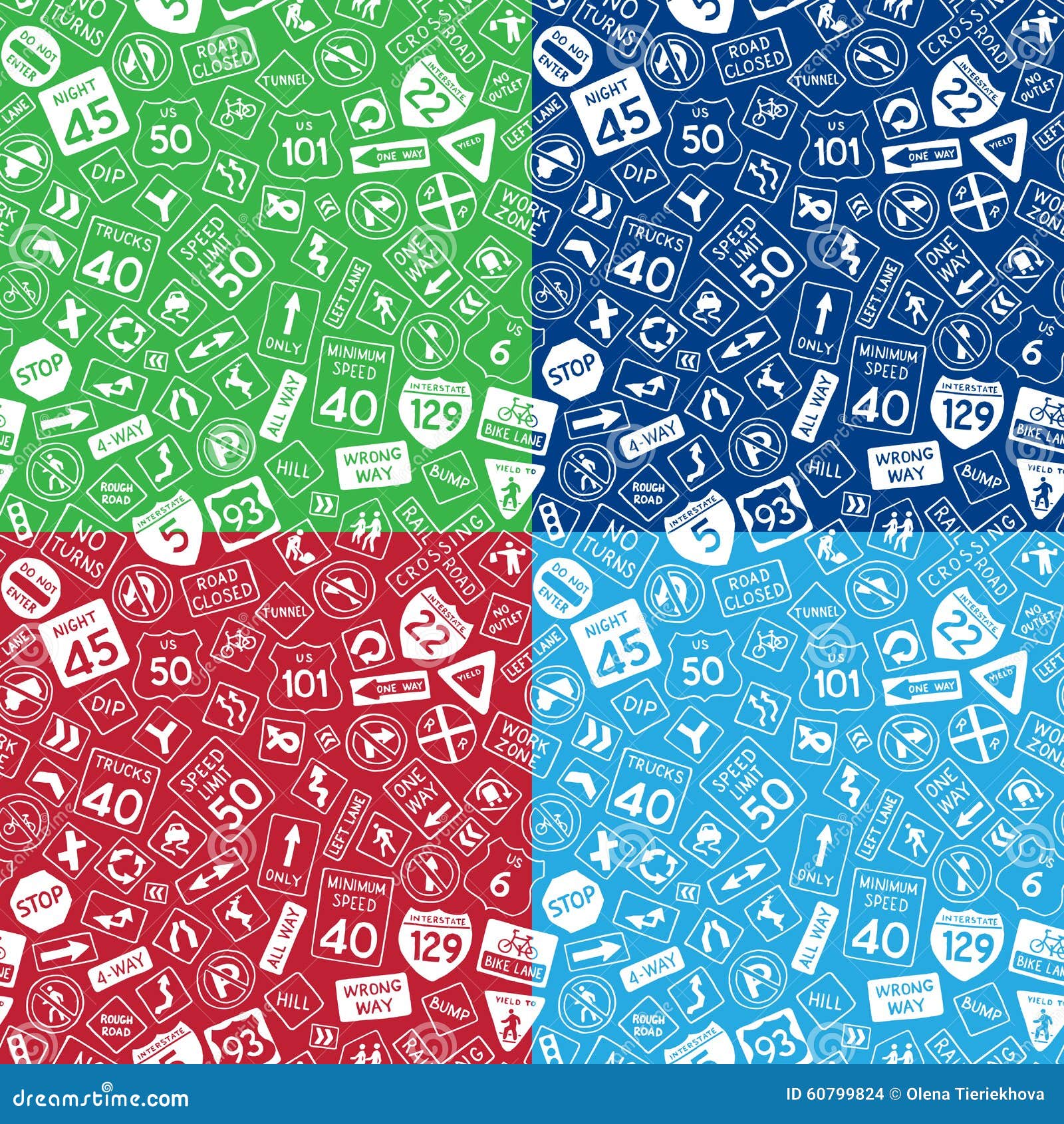 Vector Set of Seamless Road Signs Patterns. Stock Vector - Illustration ...