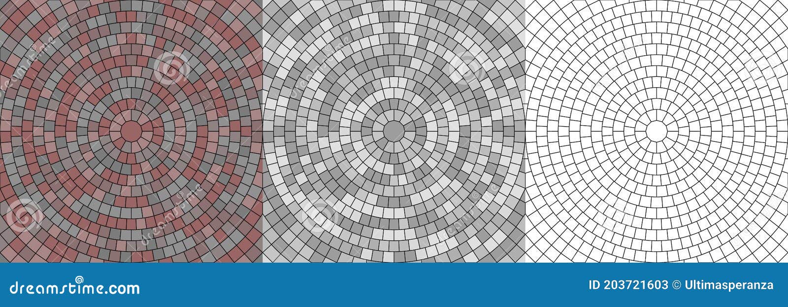 Vector Set of Seamless Round Pavement Textures of Street Tiles. Circle ...