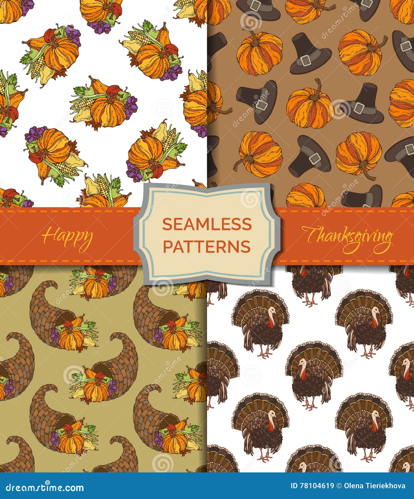 Vector Set of Seamless Thanksgiving Patterns. Stock Vector ...