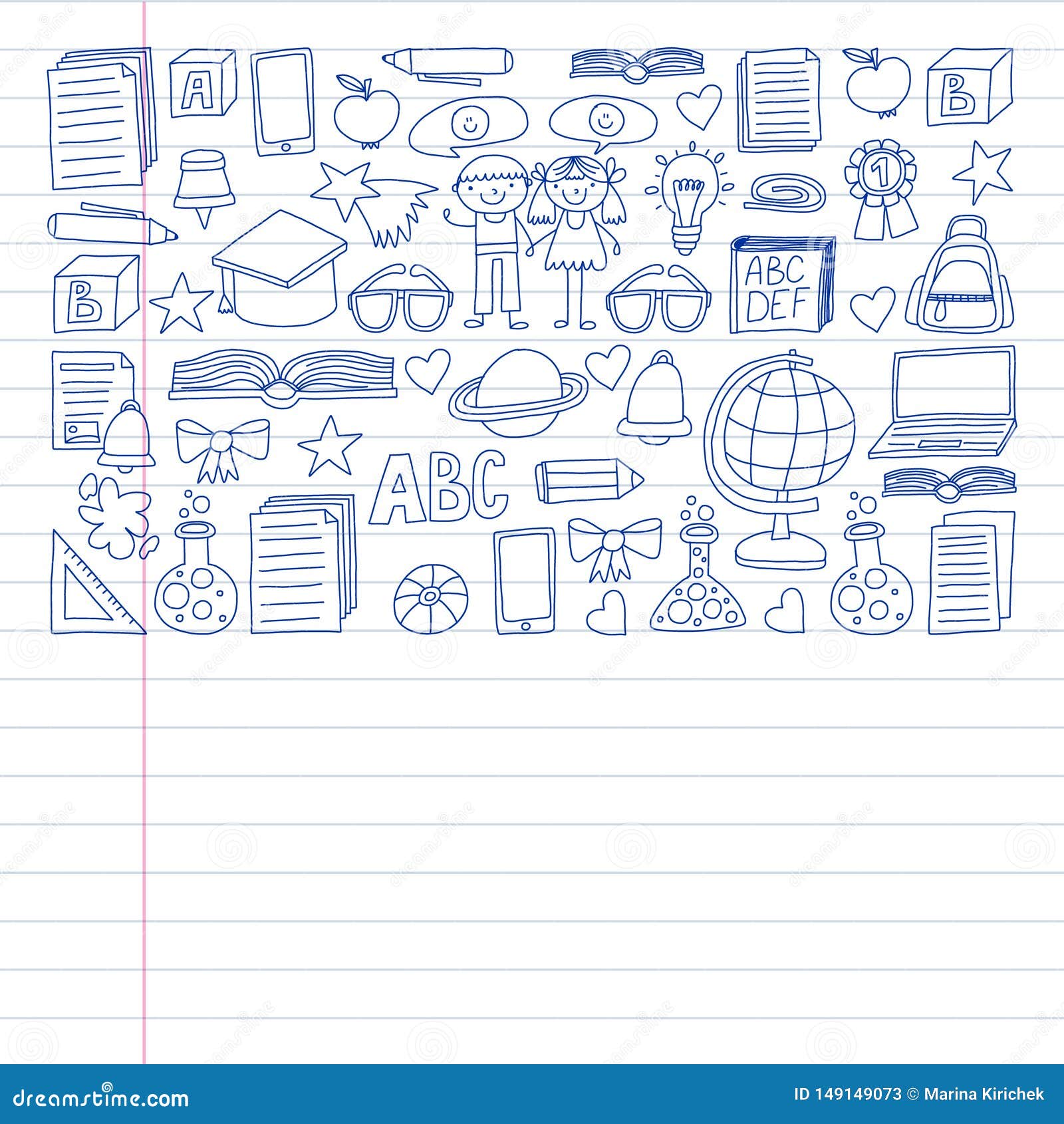 Vector Set of Secondary School Icons in Doodle Style. Painted, Drawn ...