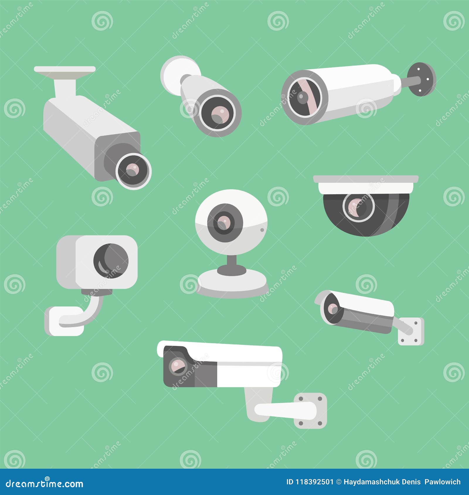 Vector Set Security Camera. CCTV Cartoon Illustration. Safety and ...