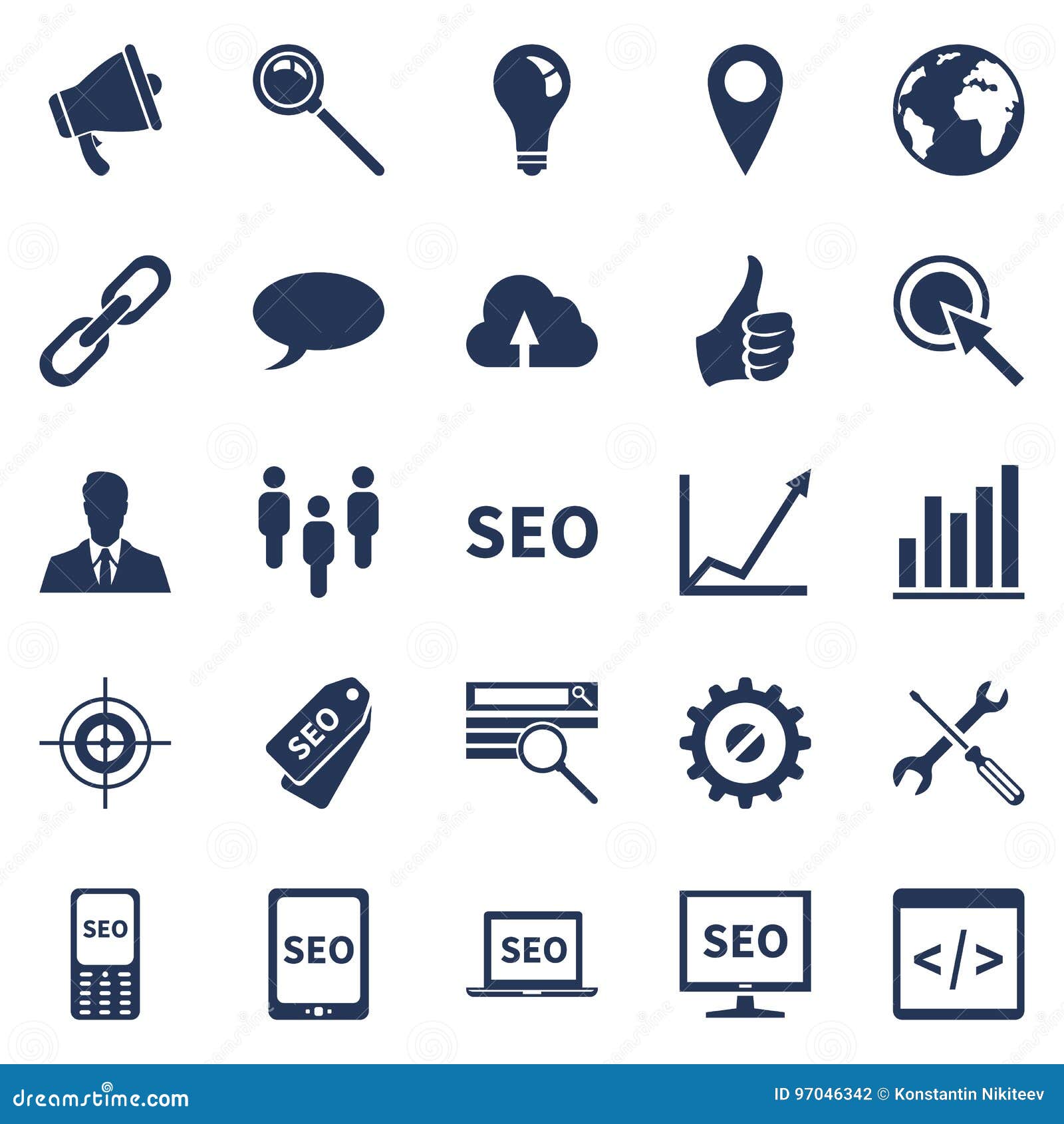Vector Set of SEO Icons. Search Engine Optimization Pictograms. Stock ...