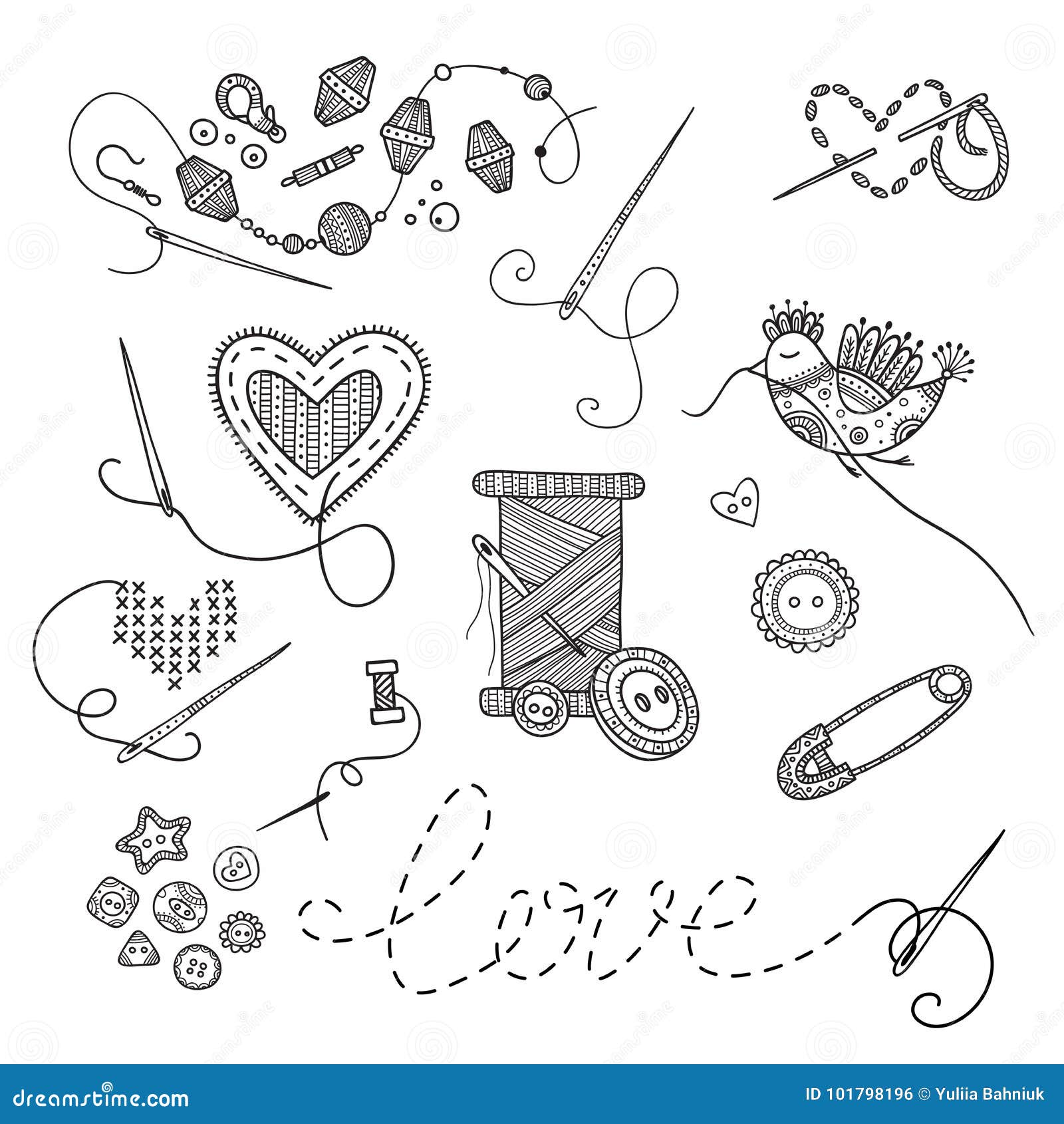 Vector set of sewing tools stock vector. Illustration of needle - 101798196