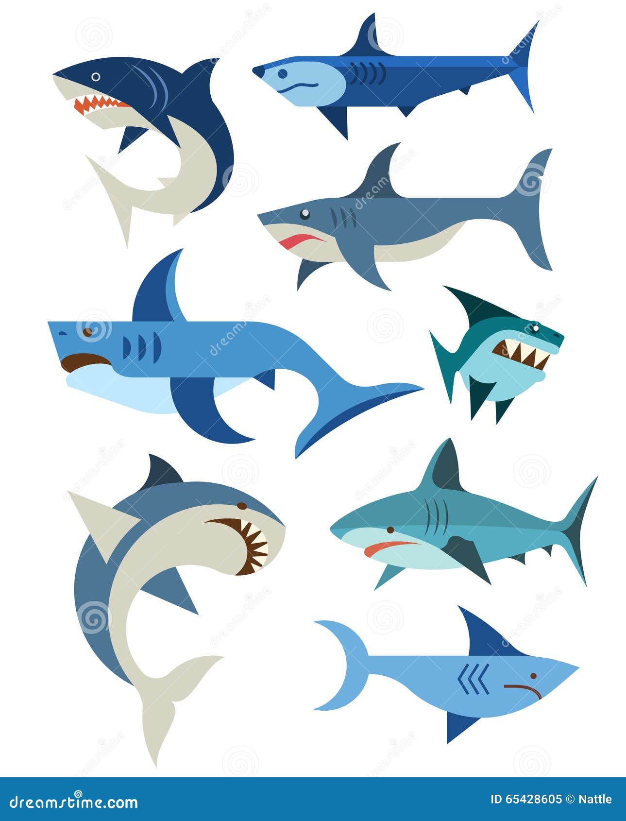 Vector set of sharks stock vector. Illustration of cartoon - 65428605