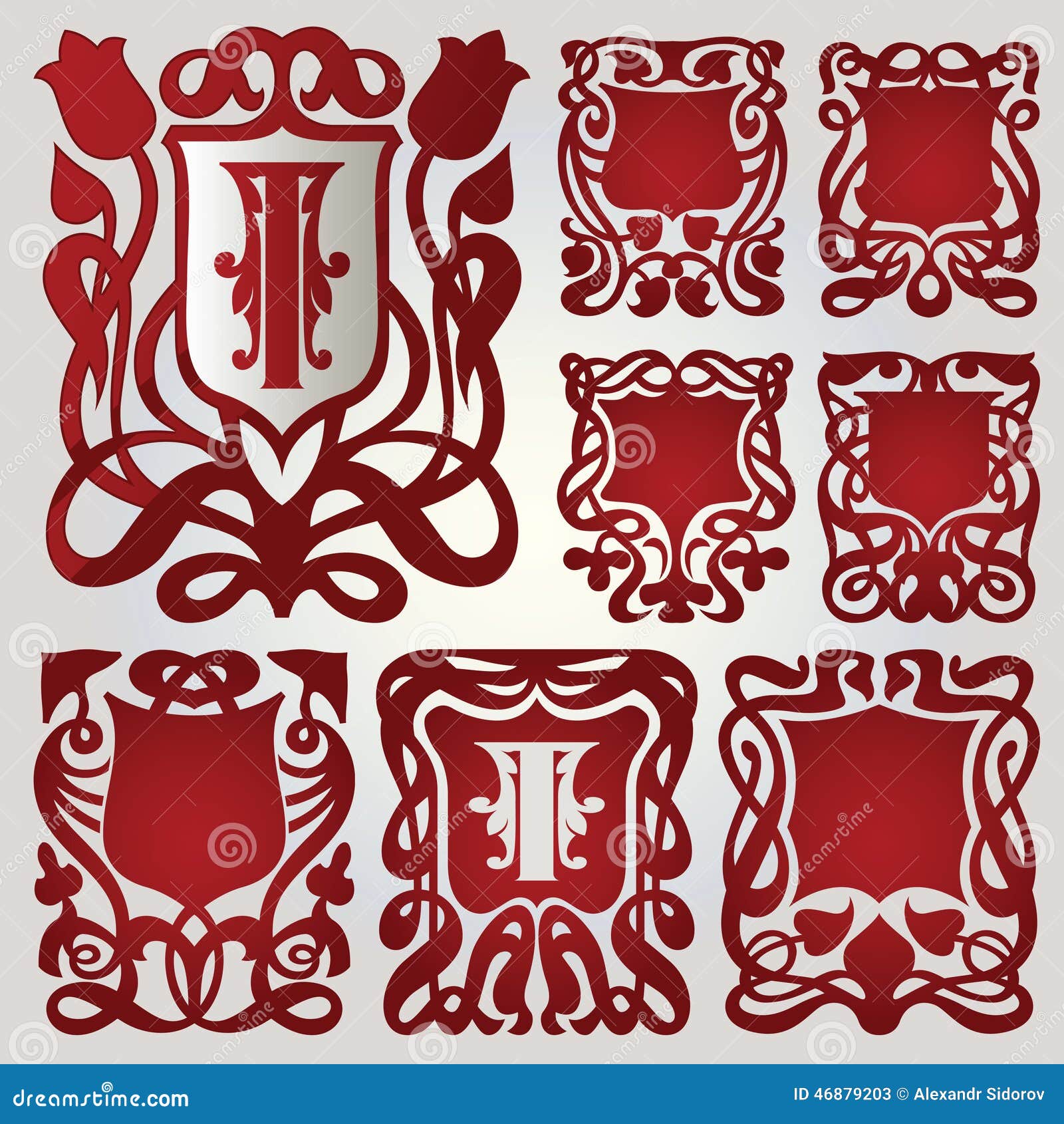Vector Set of Shields for Capital Letters Stock Illustration ...