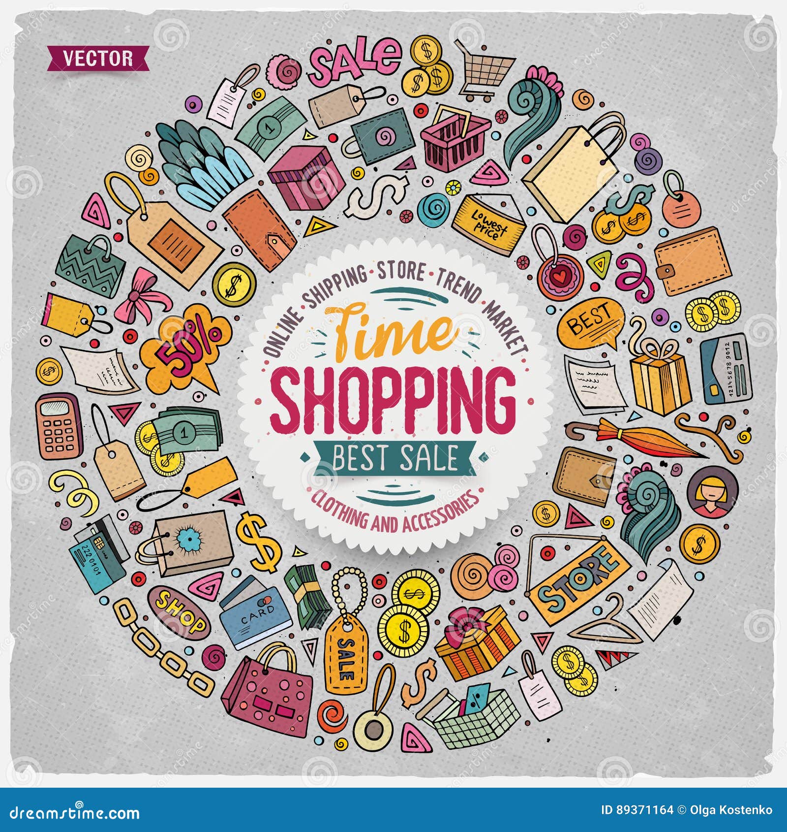 Vector Set of Shopping Cartoon Doodle Objects Stock Vector ...