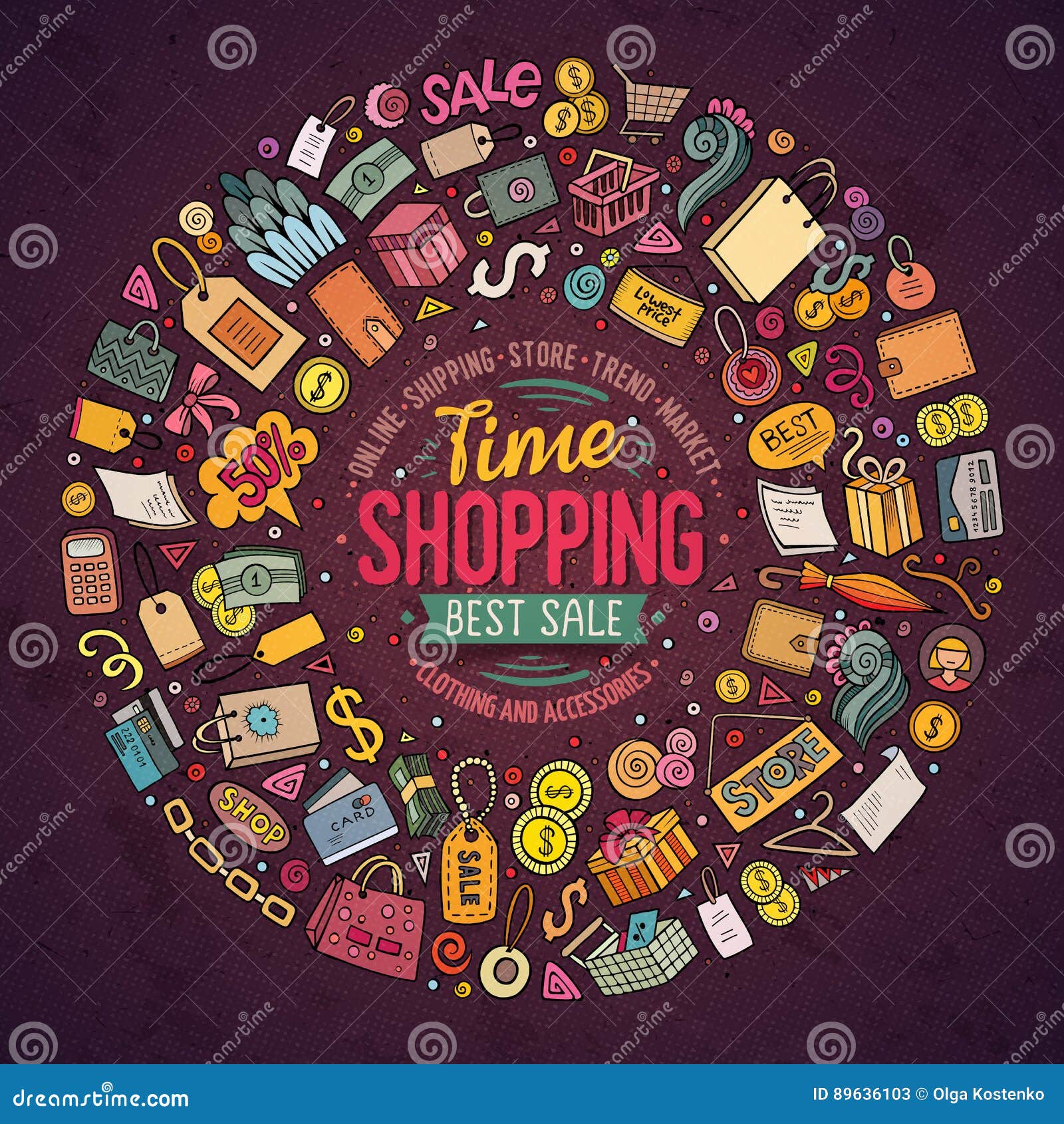 Vector Set of Shopping Cartoon Doodle Objects Stock Vector ...