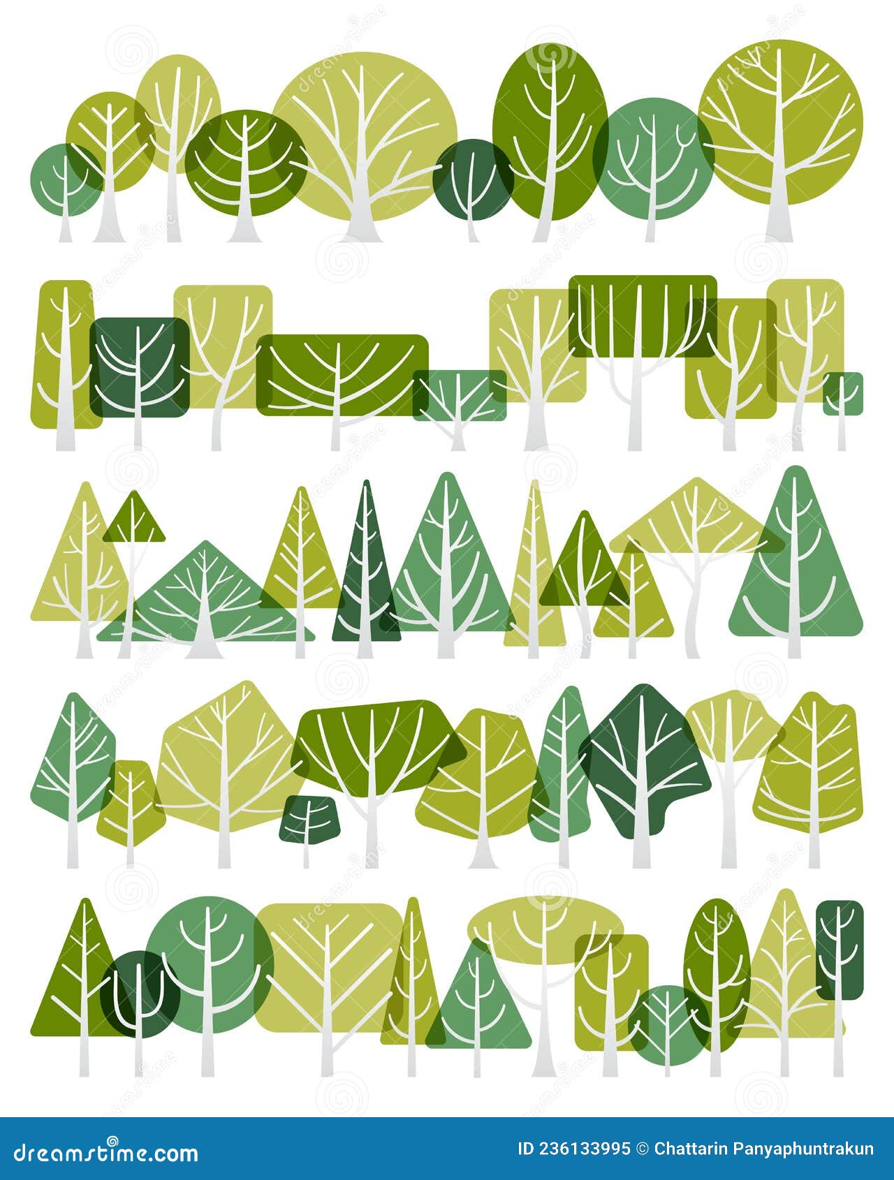 Vector Set of Side View Trees Stock Illustration - Illustration of ...