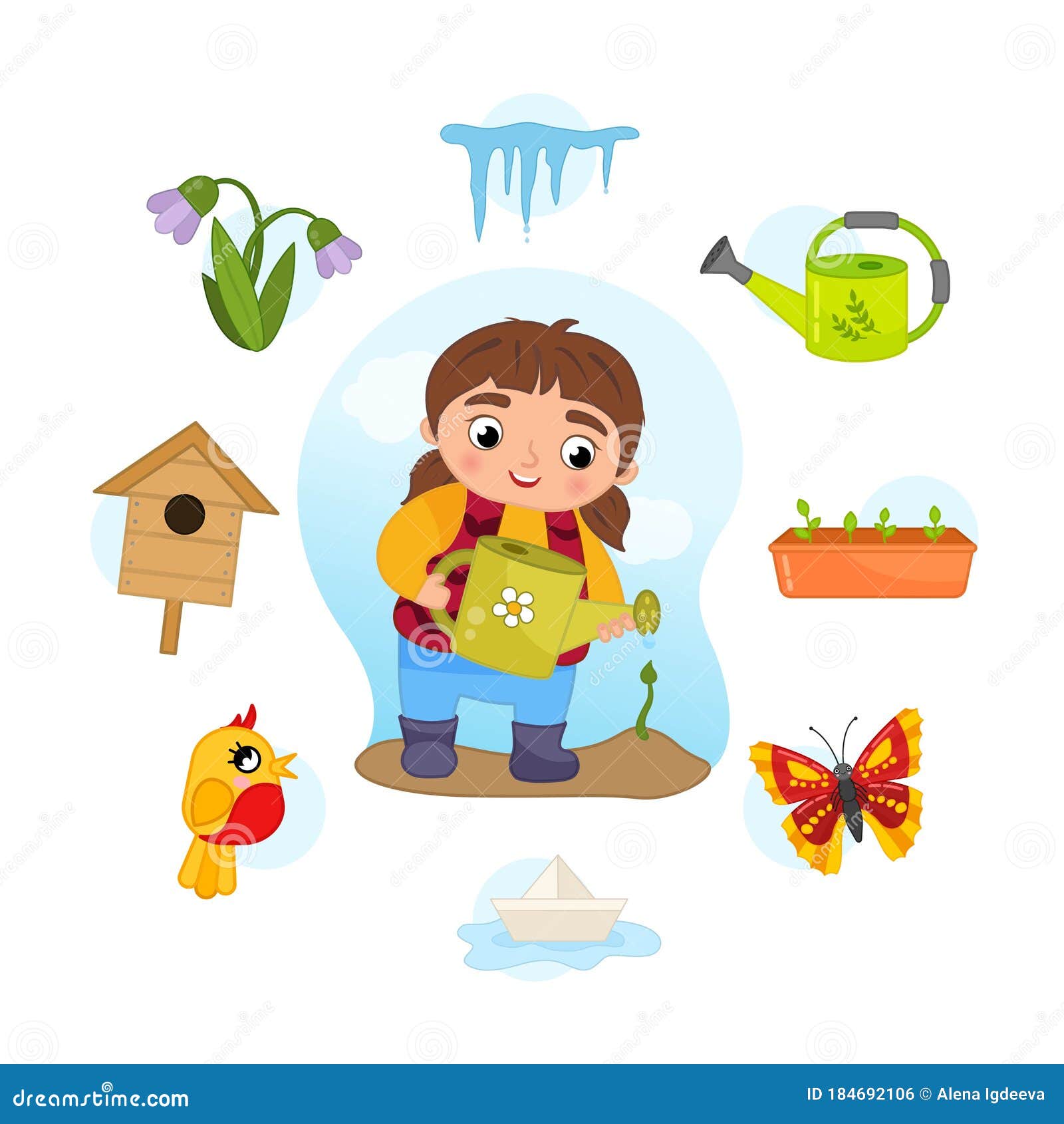 Vector Set Signs of Spring. Stock Vector - Illustration of girl, game ... Vector Set Signs of Spring. Stock Vector - Illustration of girl, game ...