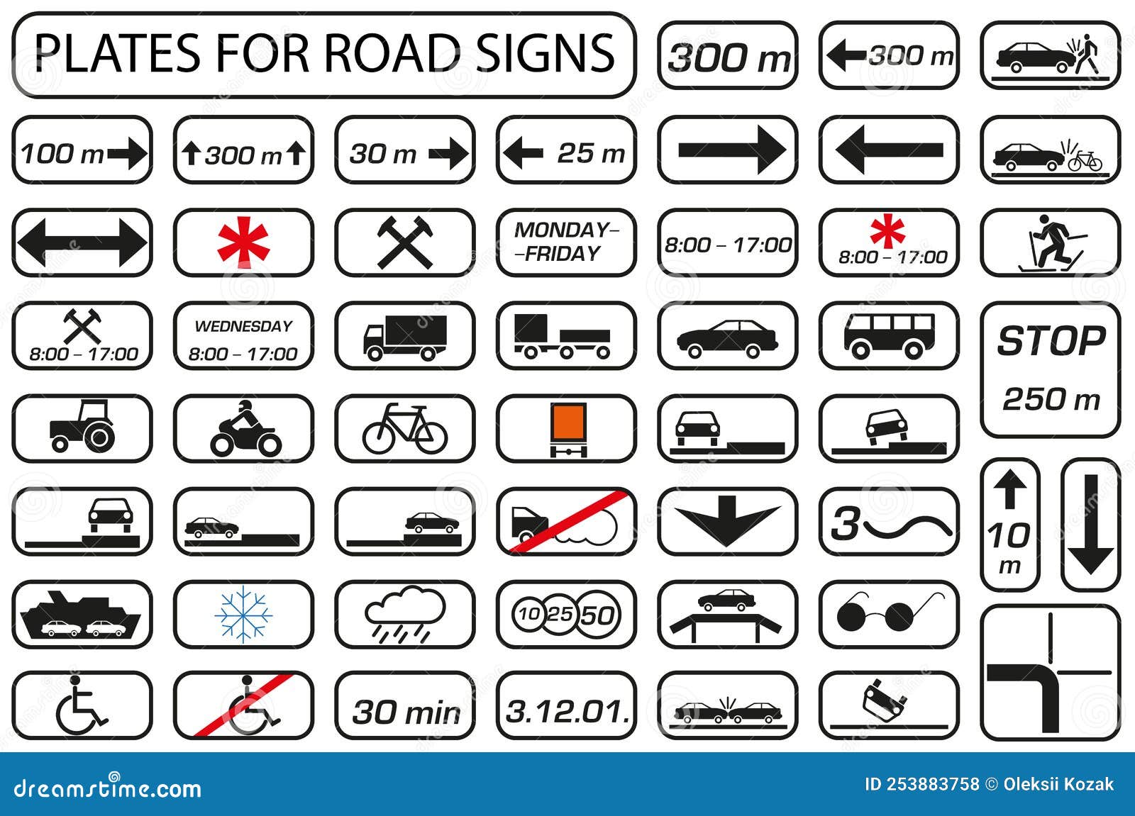 Vector Set of Signs Used in Conjunction with Traffic Signs Stock Vector ...