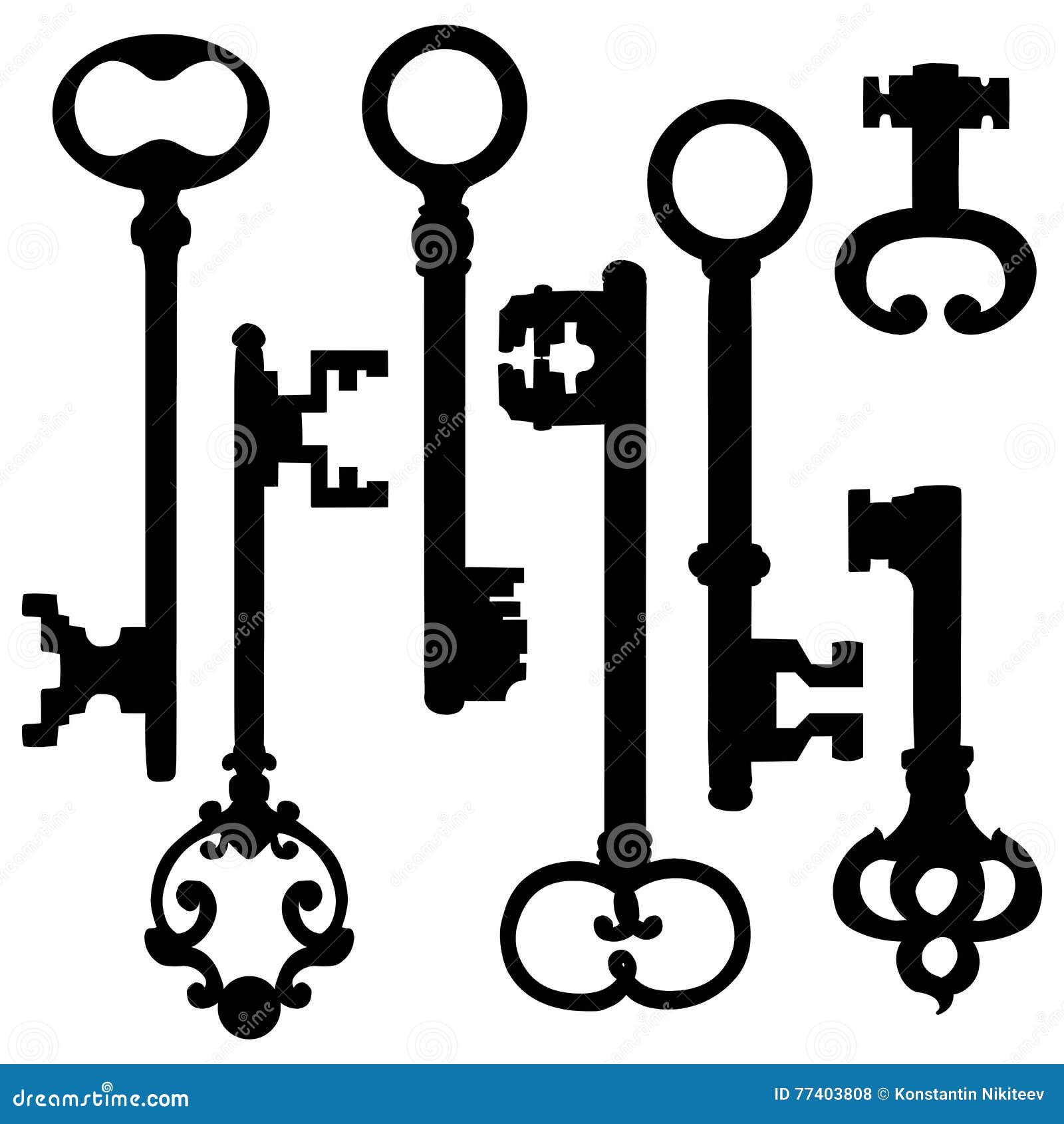 Vector Set of Silhouette Antique Keys Stock Vector - Illustration of ...
