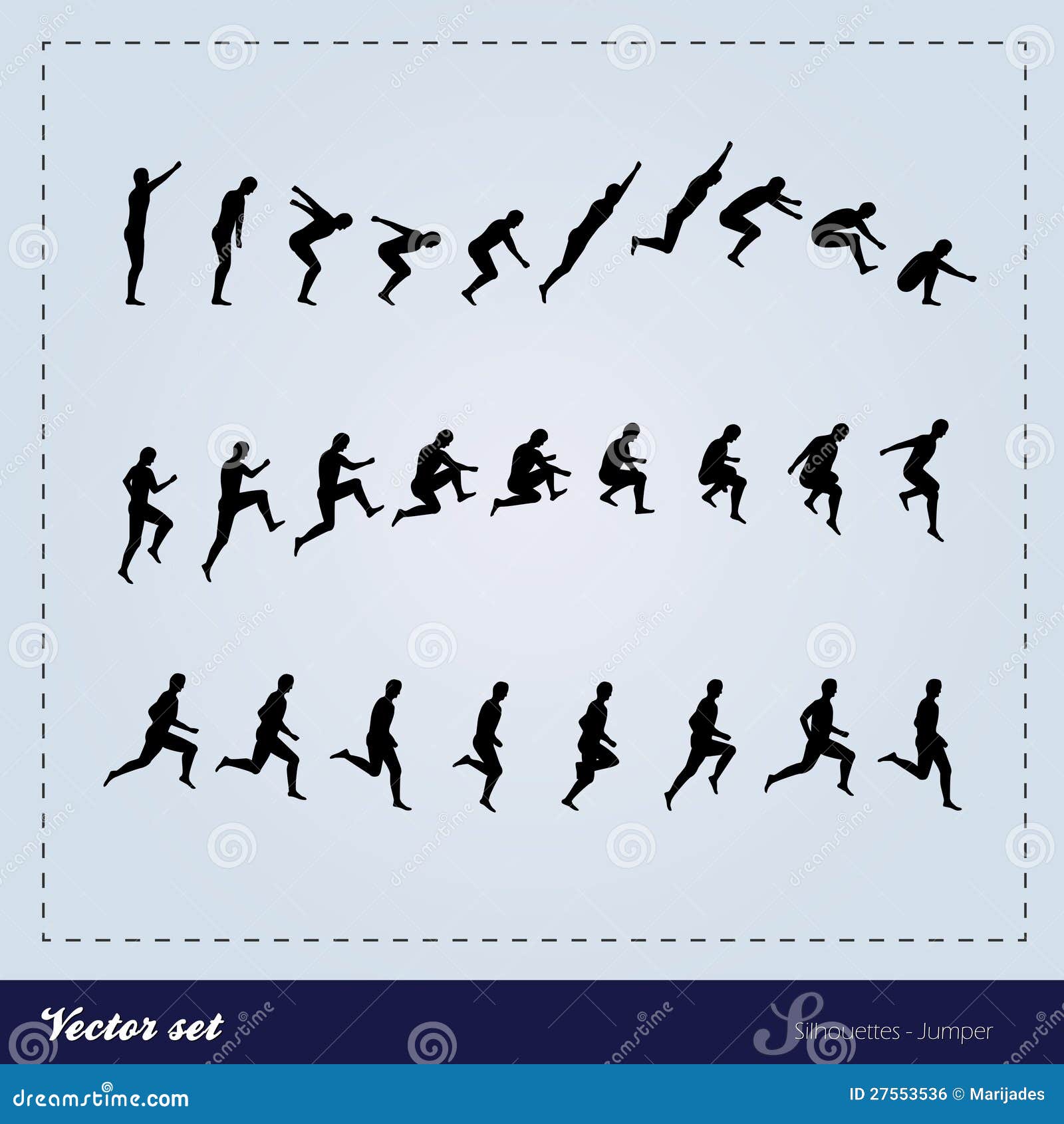 Vector Set - Silhouette Jumper Stock Vector - Illustration of crowd ...
