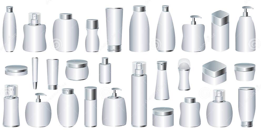 Vector Set of Silver Cosmetic Packages Stock Vector - Illustration of ...