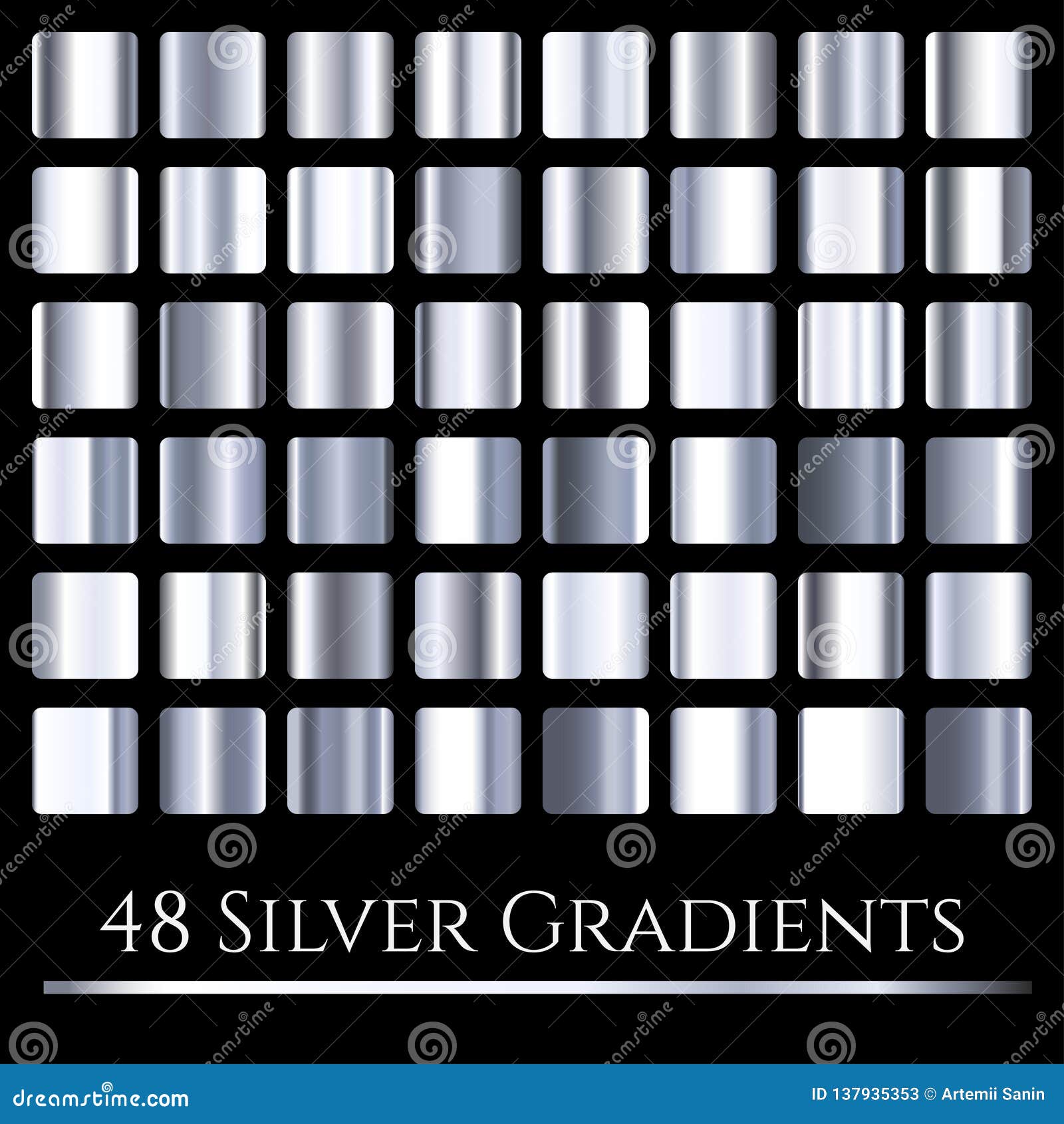 Set Of Silver Gradients.Metallic Squares Collection Cartoon Vector ...