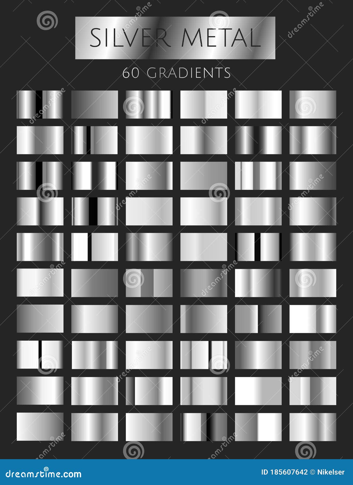 Vector Set of 60 Silver Gradients. Silver Rectangle Collection. Silver ...