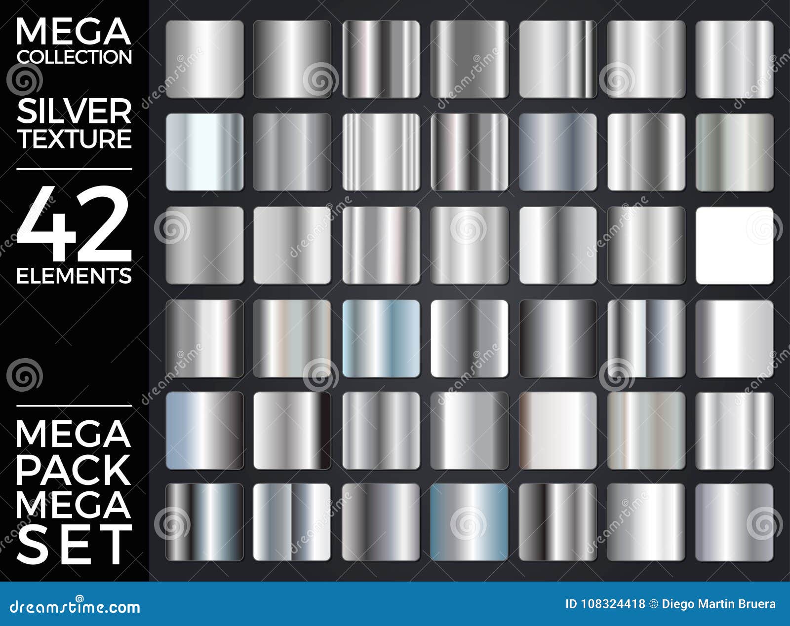 Vector Set of Silver Gradients, Silver Squares Collection, Textures ...