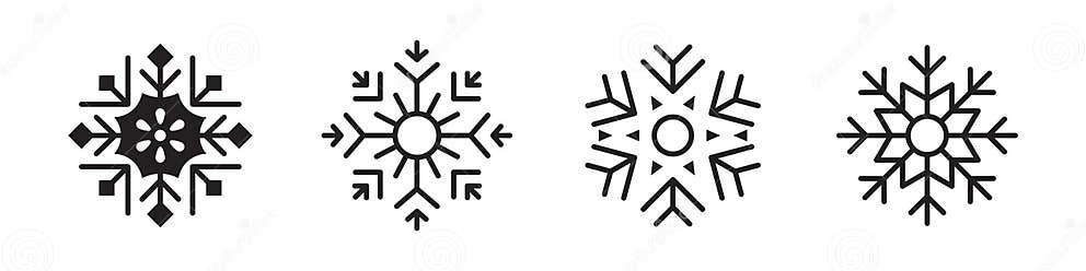 Vector Set of Simple Black Snowflake Icons. Snowflake Symbols Stock ...