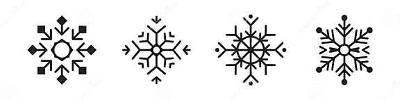 Vector Set of Simple Black Snowflake Icons. Snowflake Symbols Stock ...