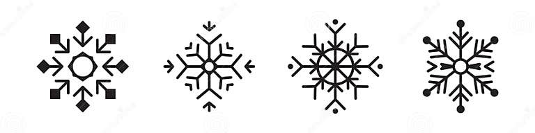 Vector Set of Simple Black Snowflake Icons. Snowflake Symbols Stock ...