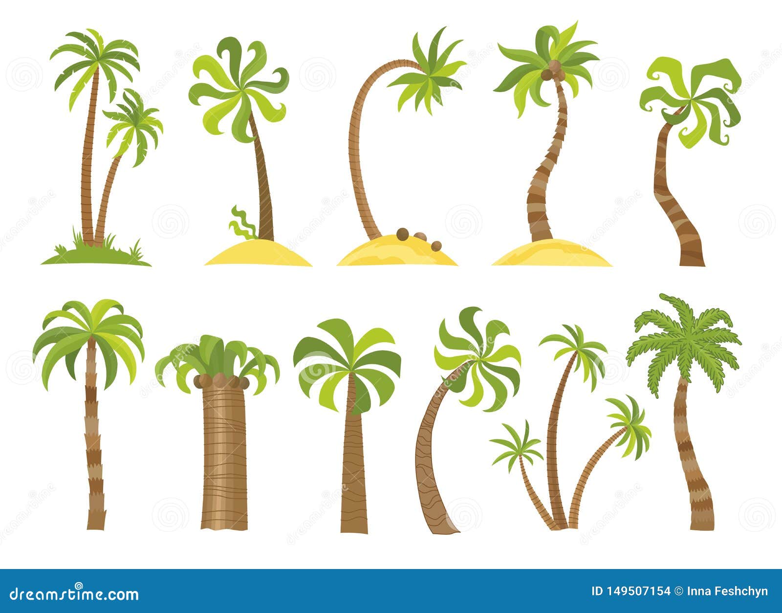 Vector Set of Simple Palm Trees. Flat Cartoon Palms on White Background ...