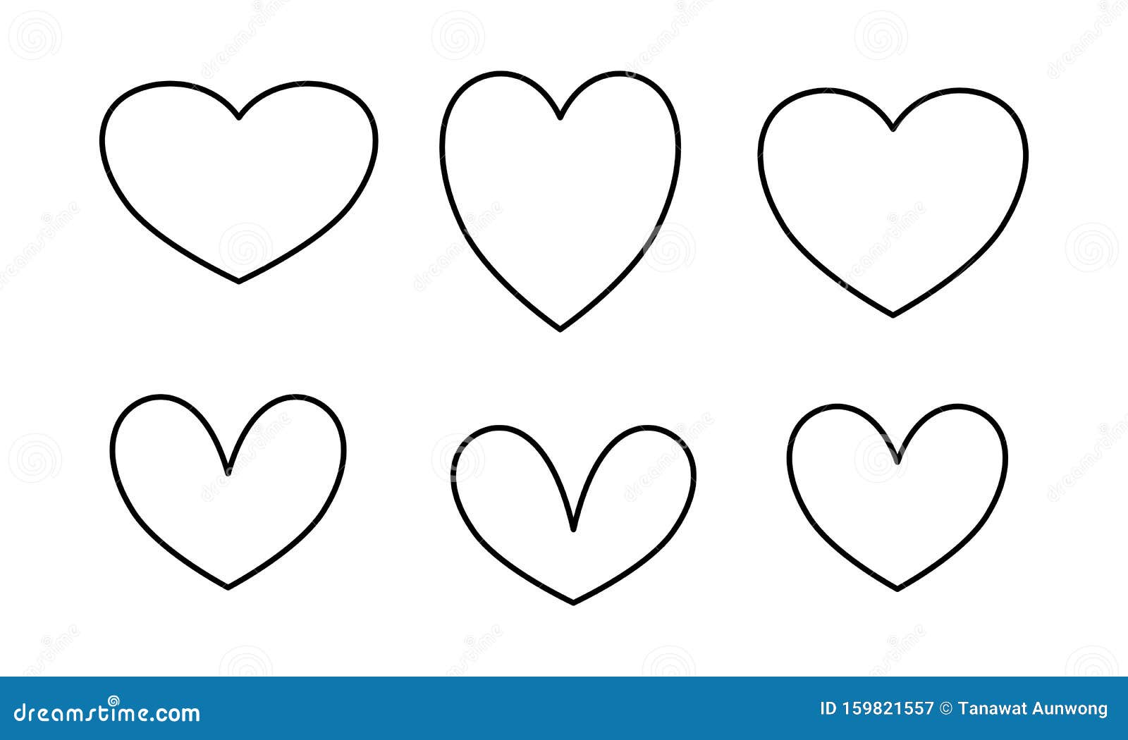 Vector set of six hearts. stock vector. Illustration of mark - 159821557