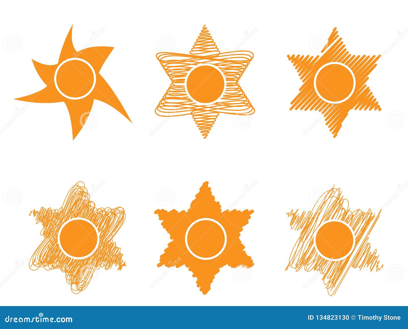 Vector Set Six Stars in Various Styles Stock Vector - Illustration of ...