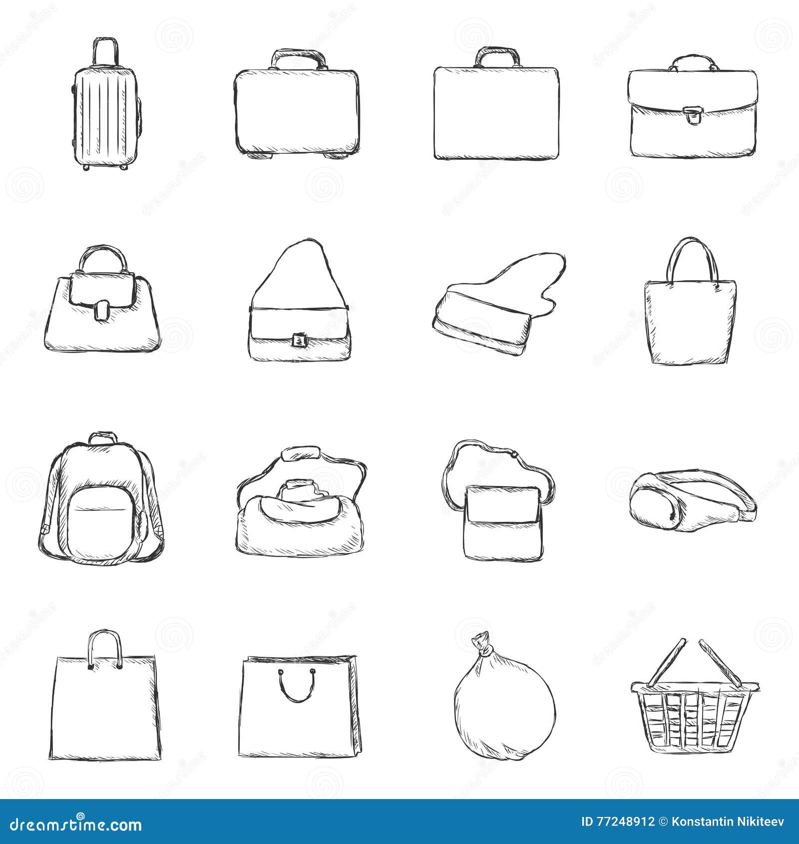Vector Set of Sketch Bags Icons Stock Vector - Illustration of outline ...