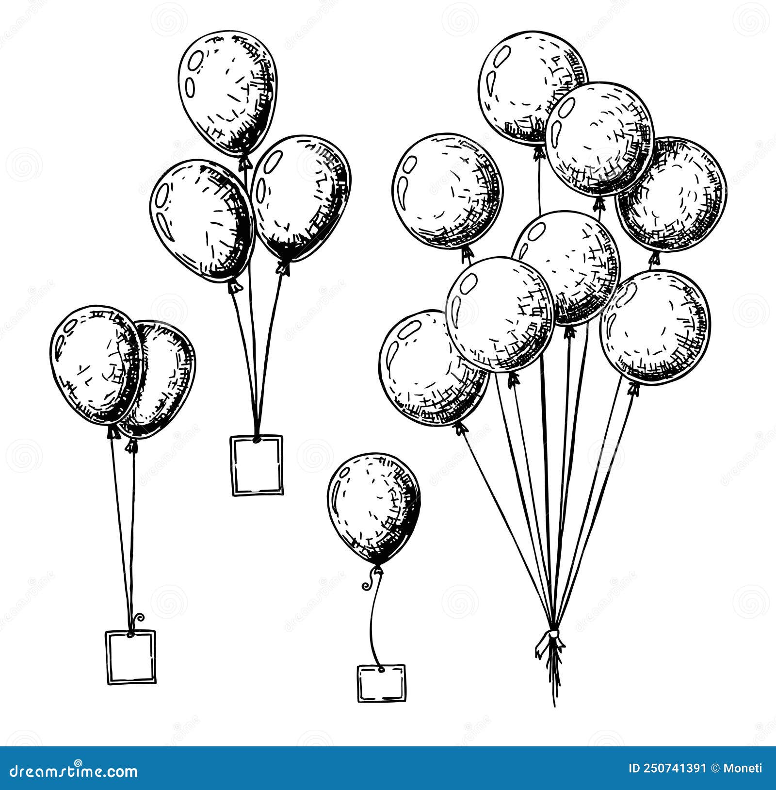 Vector Set Of Sketch Balloons. Different Balloons. Inflatable Balls On ...