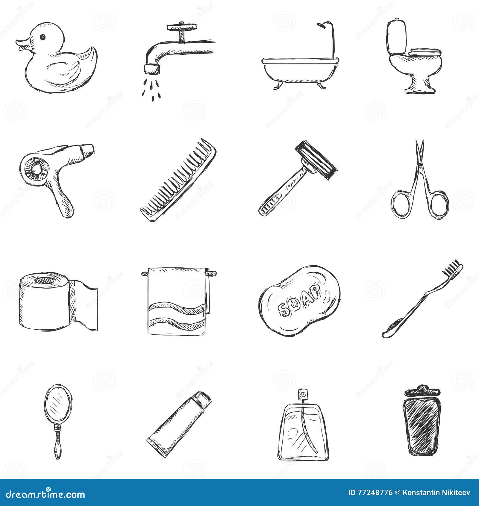 Vector Set Of Sketch Bathroom And Hygiene Icons Stock Vector
