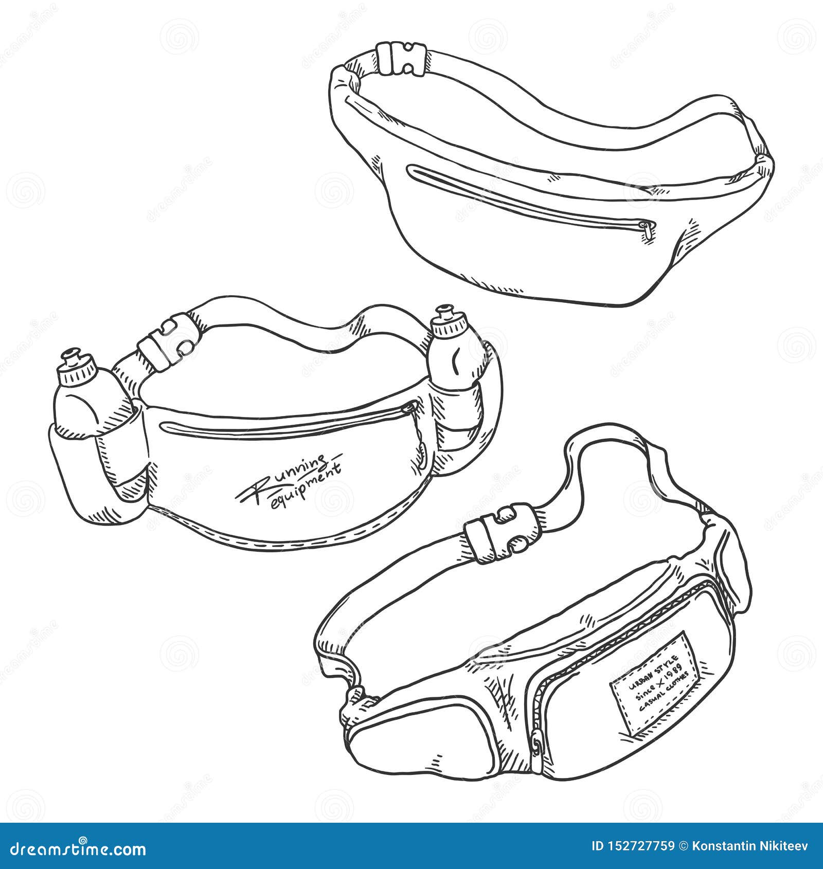 Vector Set of Sketch Belt Bags Stock Vector - Illustration of belt ...