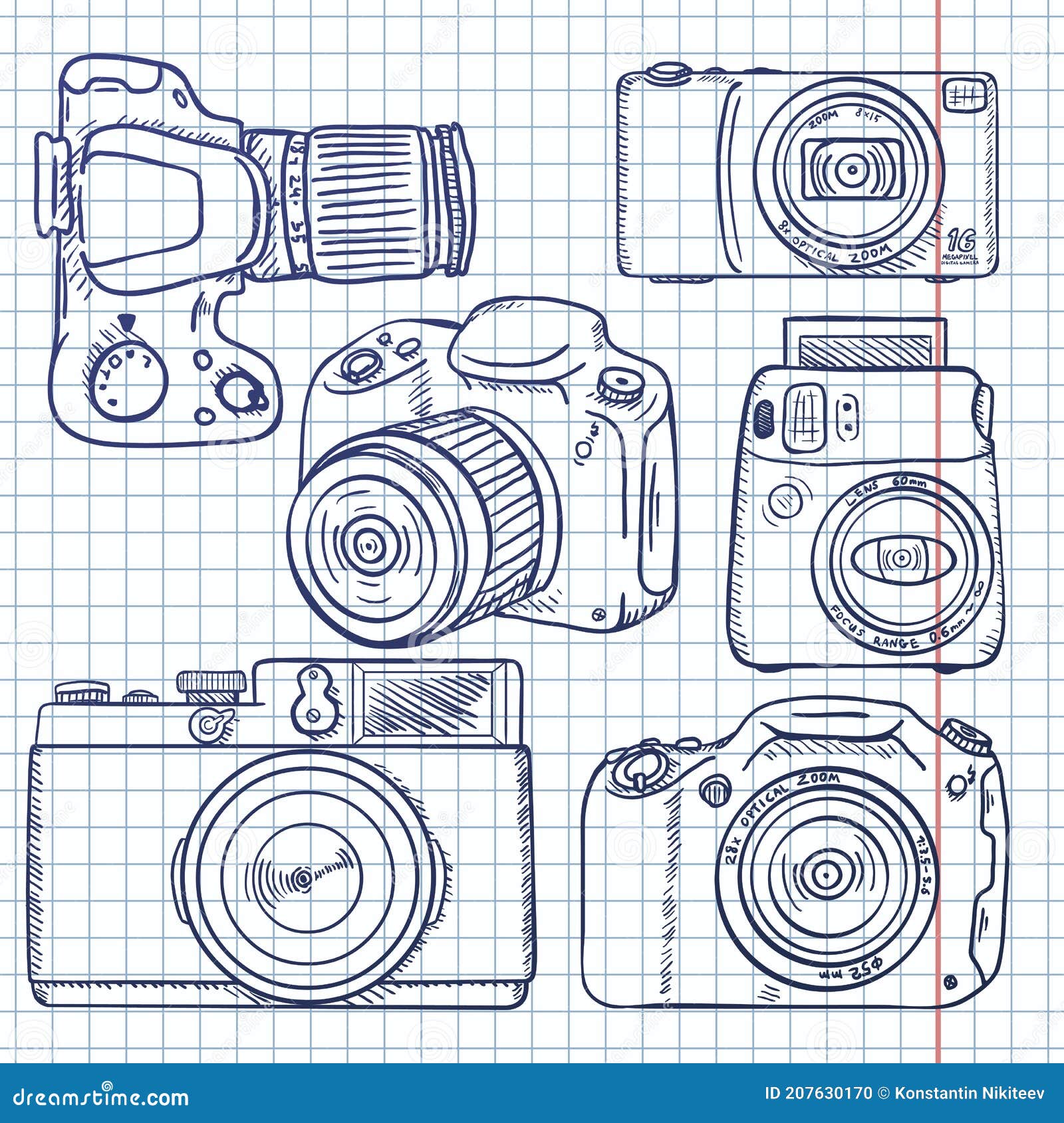 Vector Set of Sketch Cameras Stock Vector - Illustration of hand ...
