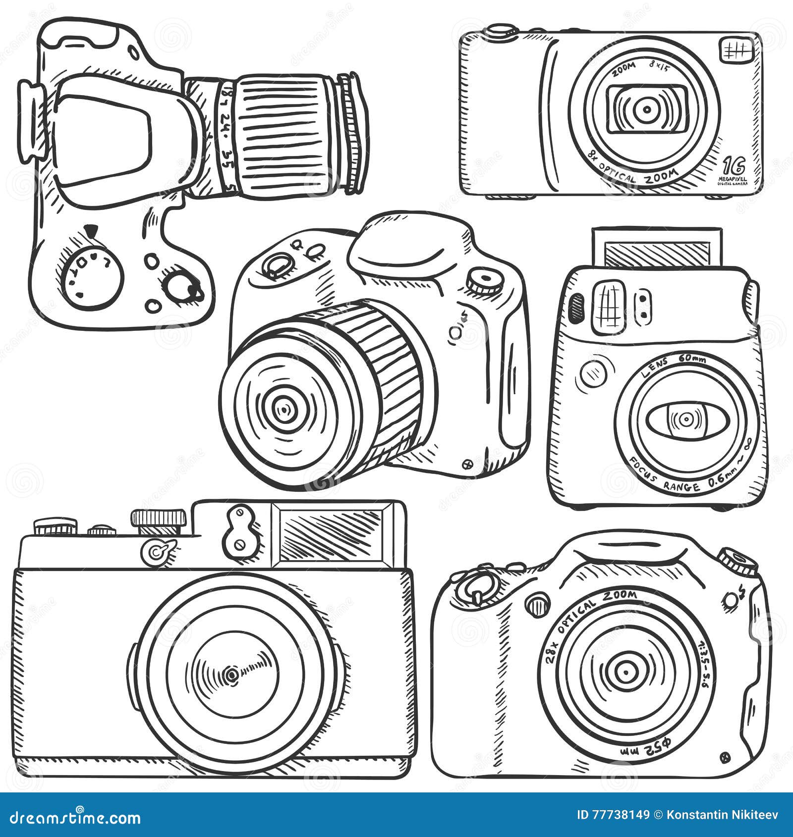 Vector Set of Sketch Cameras Stock Vector - Illustration of classic ...