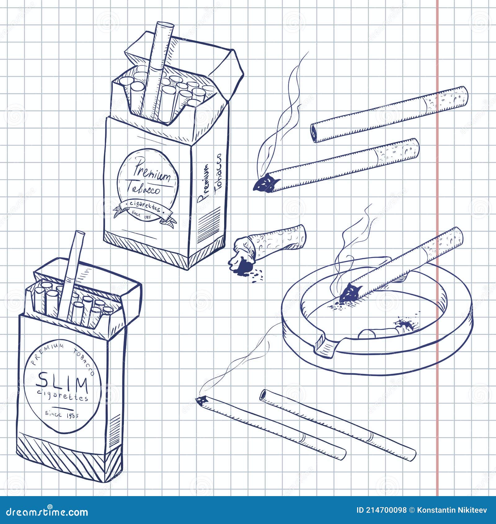 Vector Set of Sketch Cigarettes and Cigarette Boxes Stock Vector ...