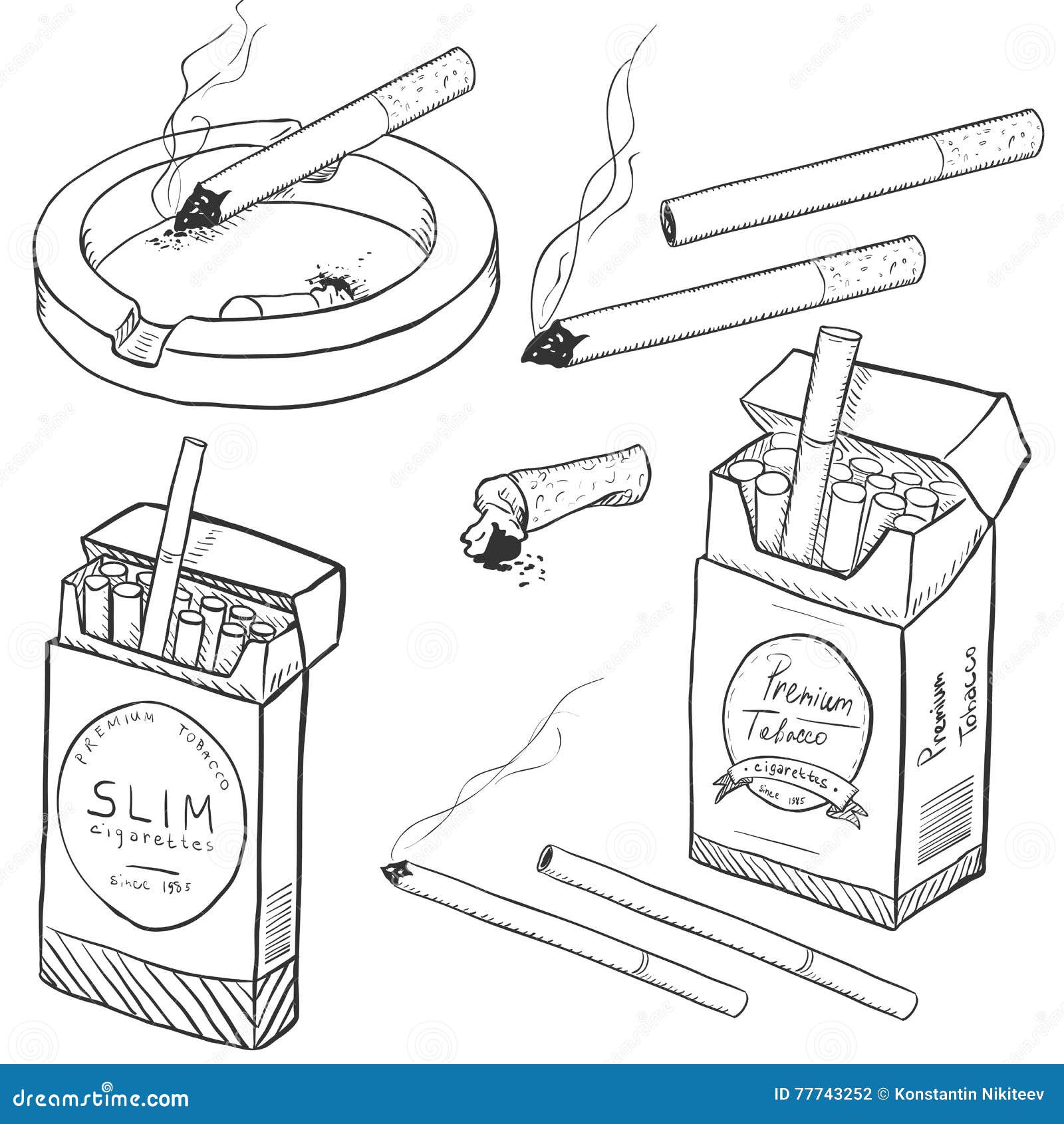 Vector Set of Sketch Cigarettes and Cigarette Boxes. Stock Vector ...